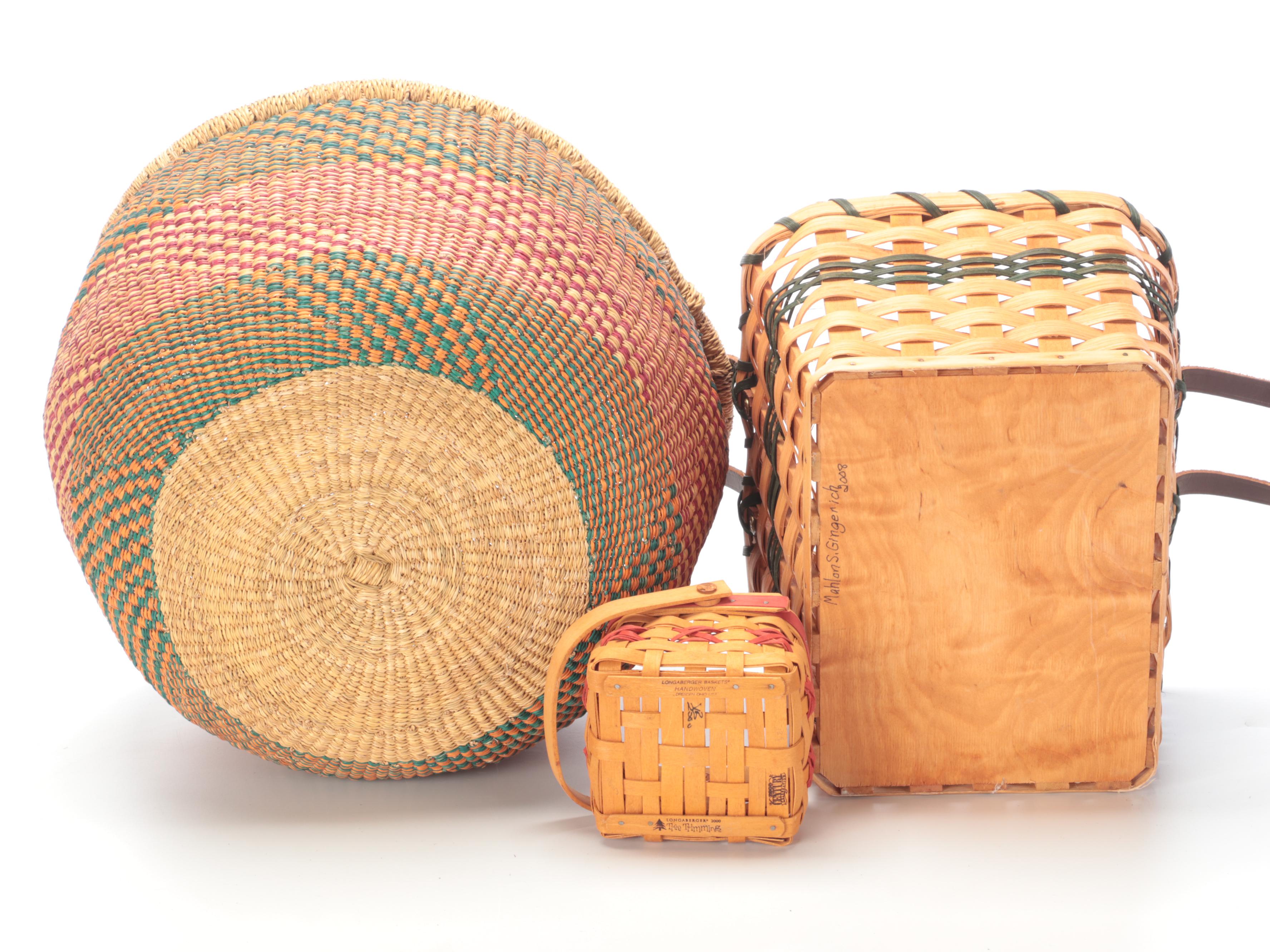 Bamboo, Split Wood, Dyed Grass and Other Baskets Including Longaberger ...