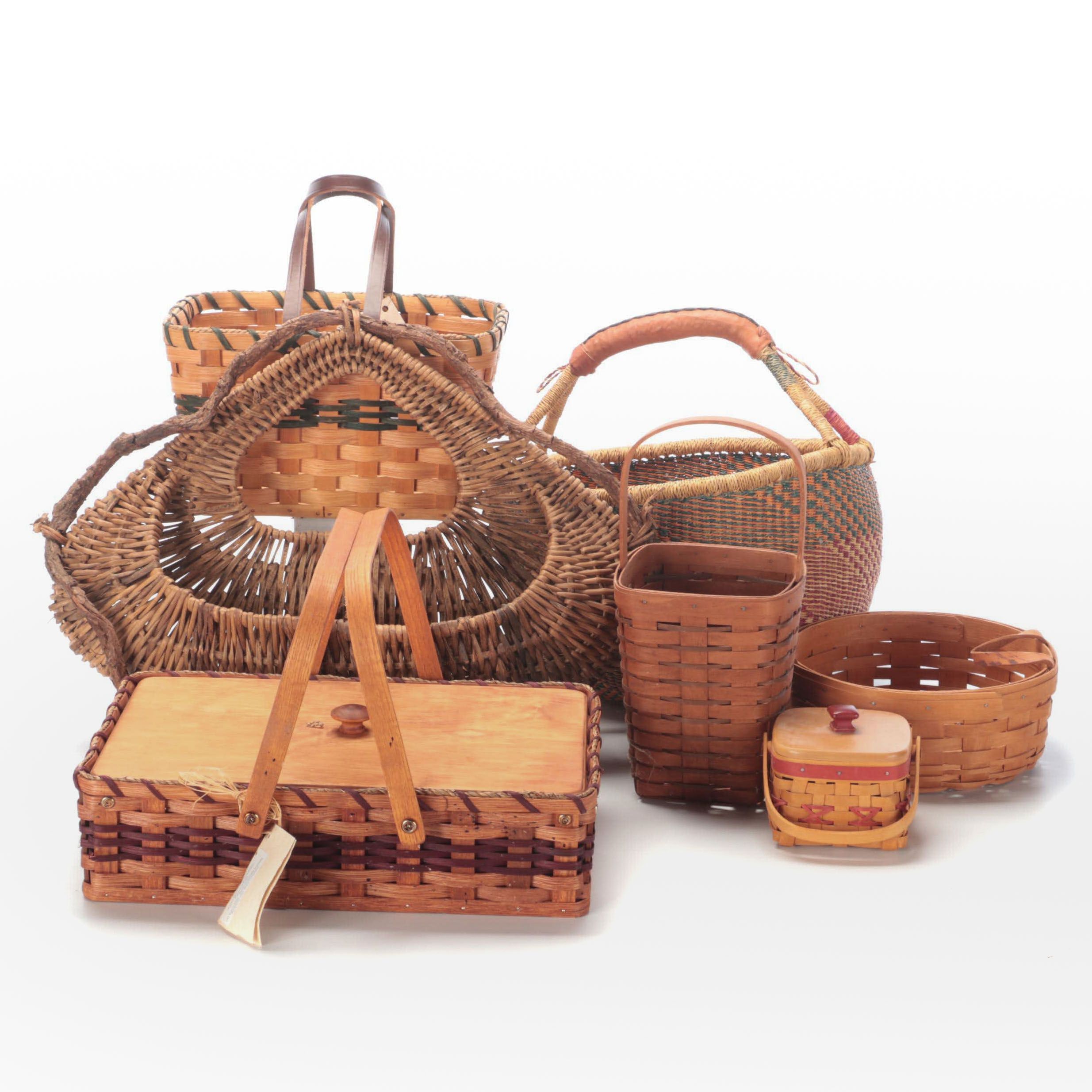 Bamboo, Split Wood, Dyed Grass and Other Baskets Including Longaberger ...
