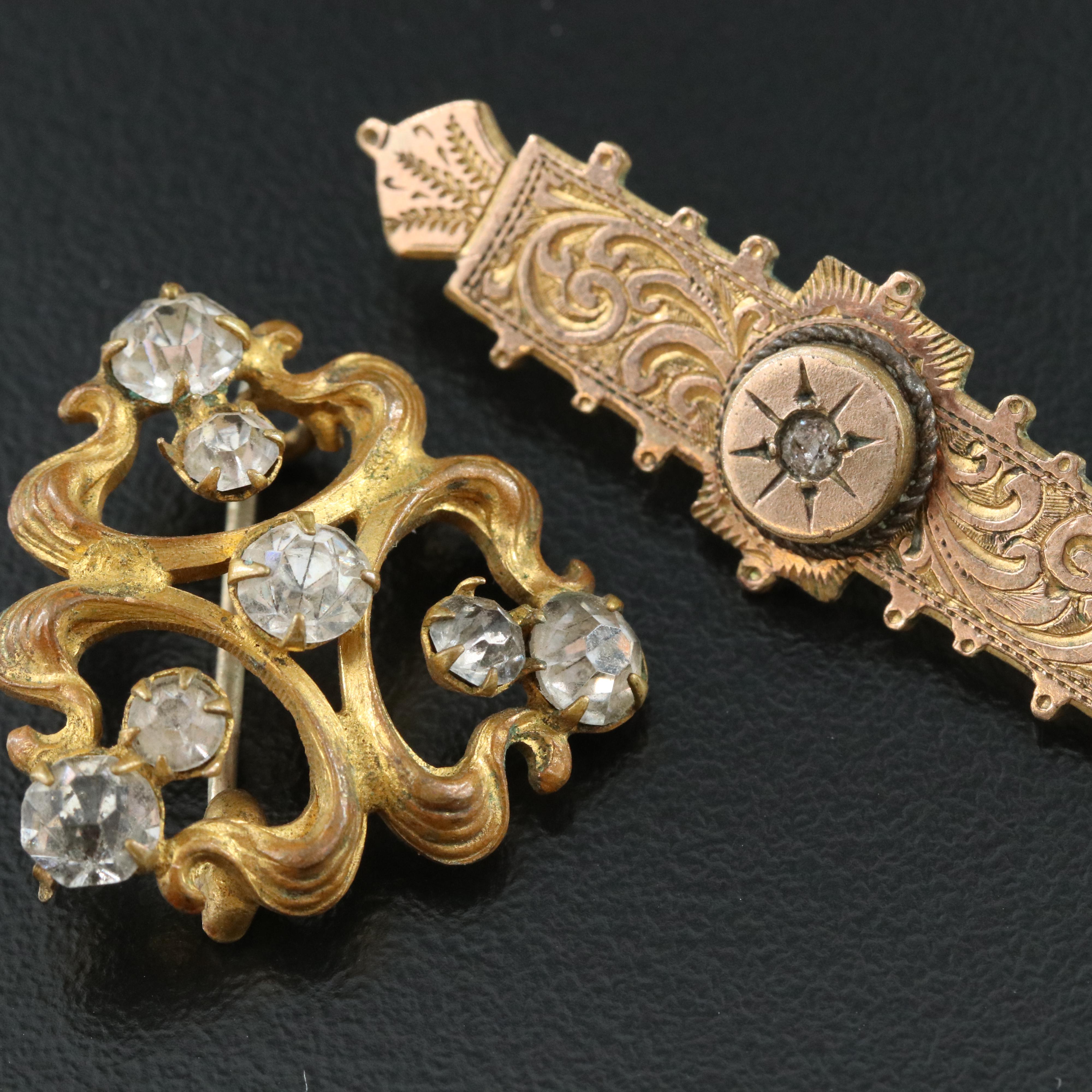 Vintage Brooch Collection Including Tiger's Eye and Rhinestones | EBTH