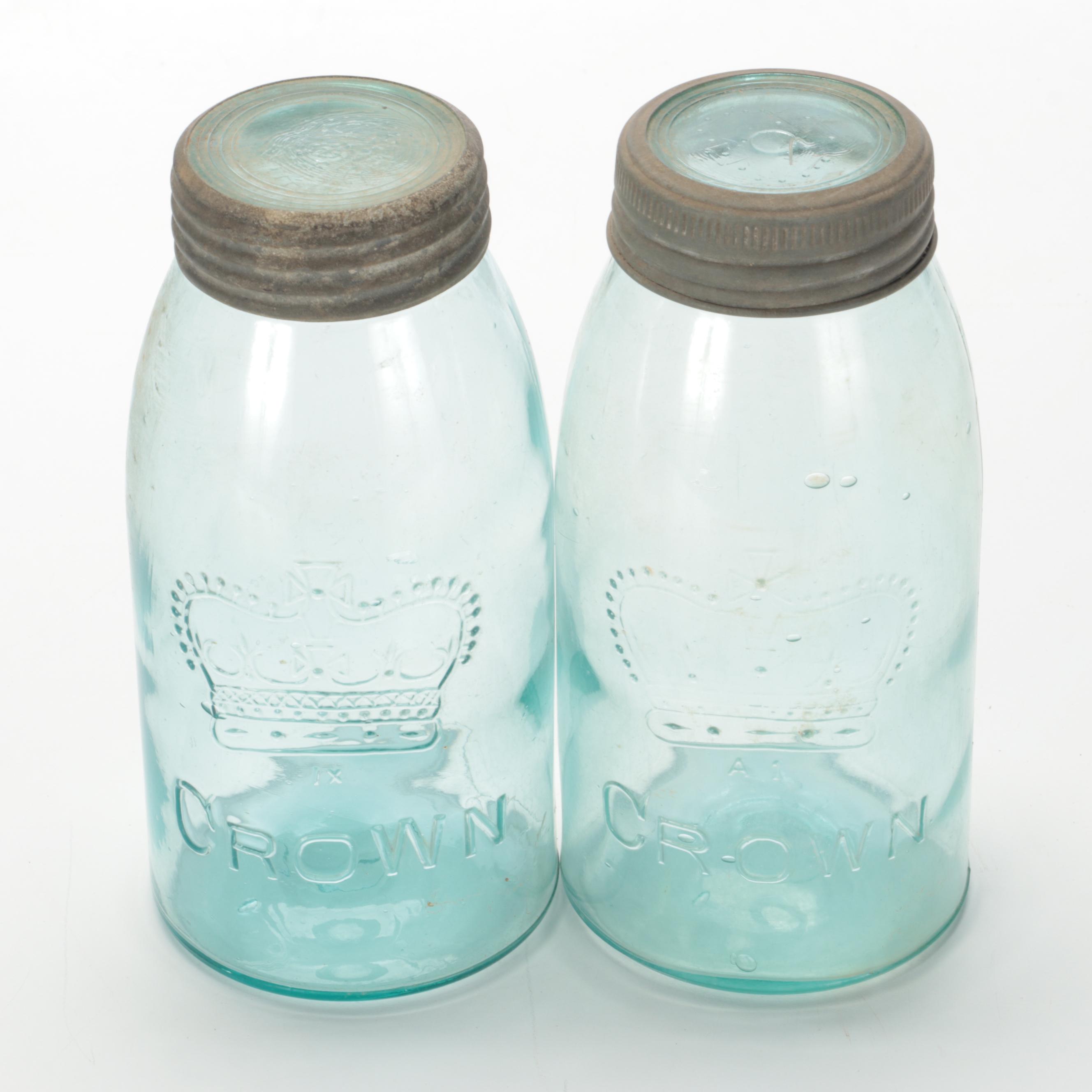 Crown with Other Blue Green Canning Jar and Wooden Caddy | EBTH