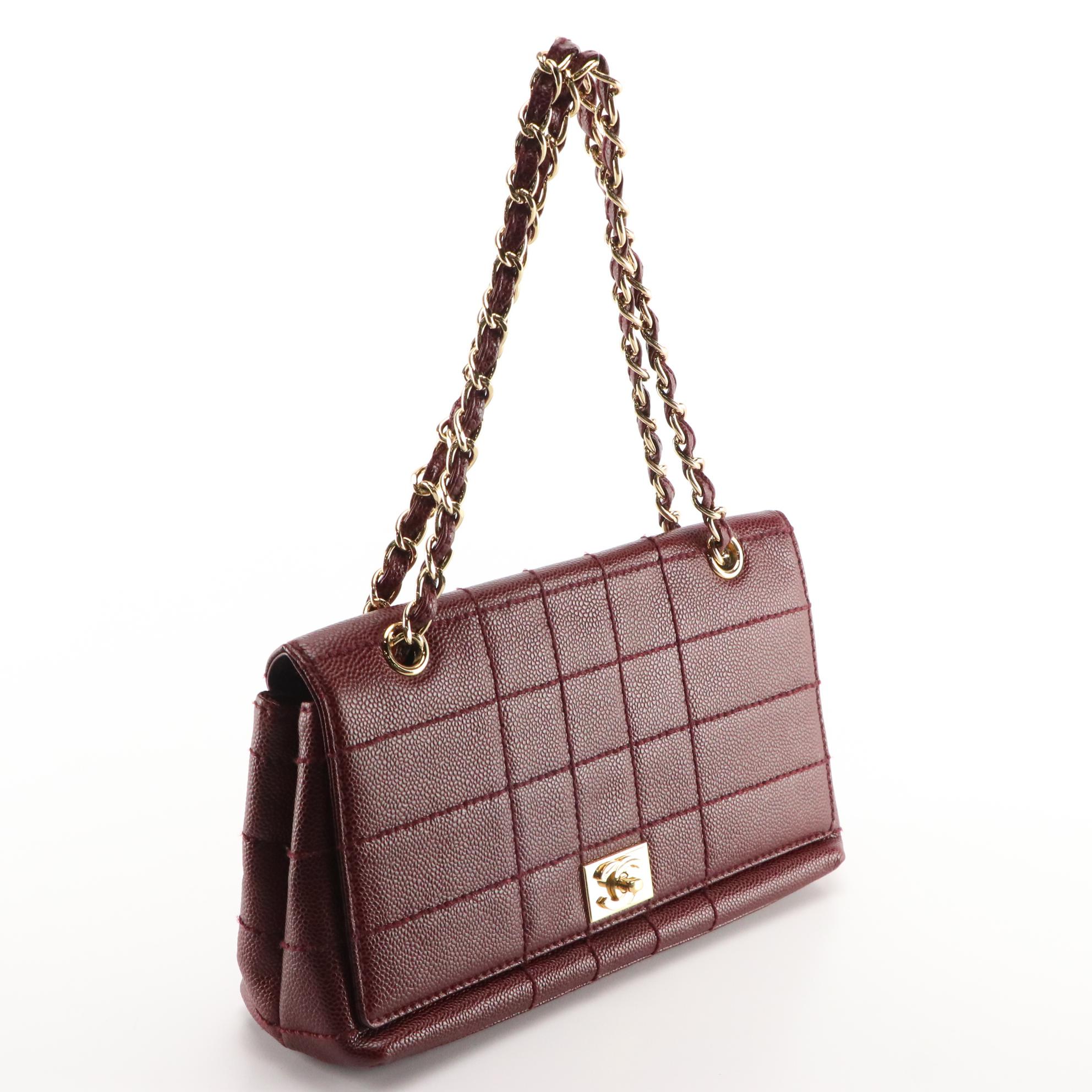 Chanel CC Caviar Quilted Leather Chocolate Bar Front Flap Shoulder Bag ...