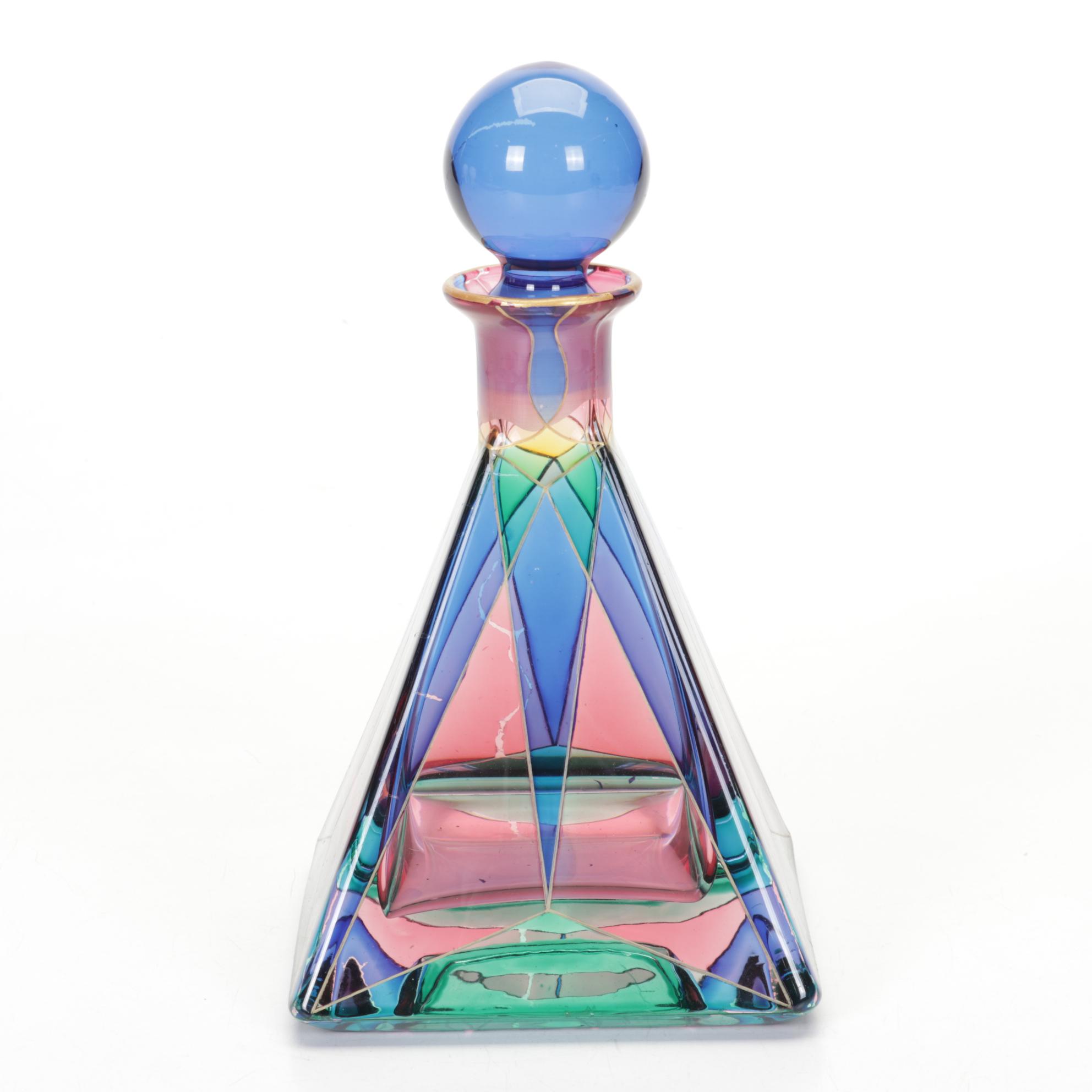 Caroli Venezia Murano Geometric Pyramid Decanter in Jewel Tones | EBTH
