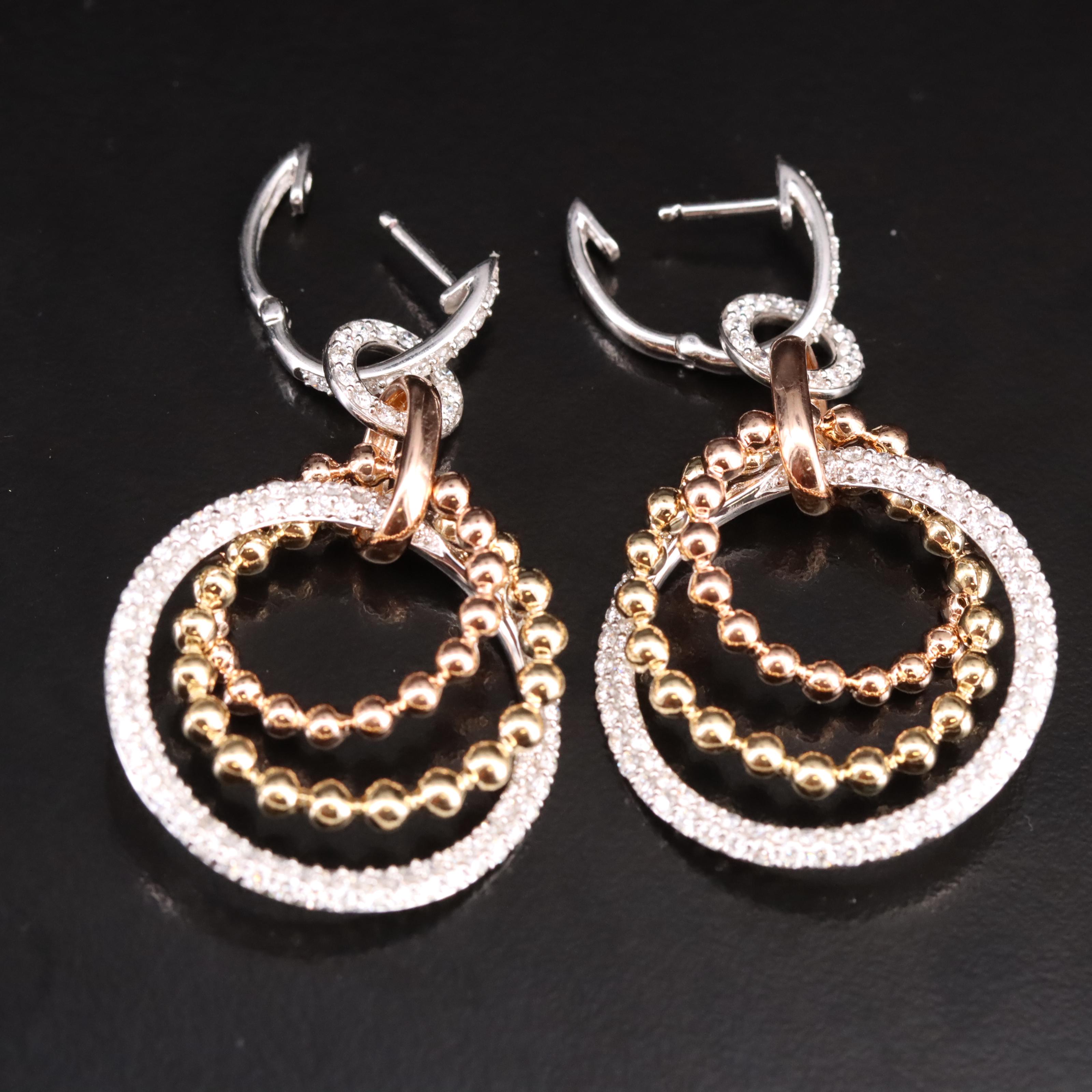 18K 1.95 CTW Diamond Huggie Hoops with Concentric Circle Enhancers | EBTH