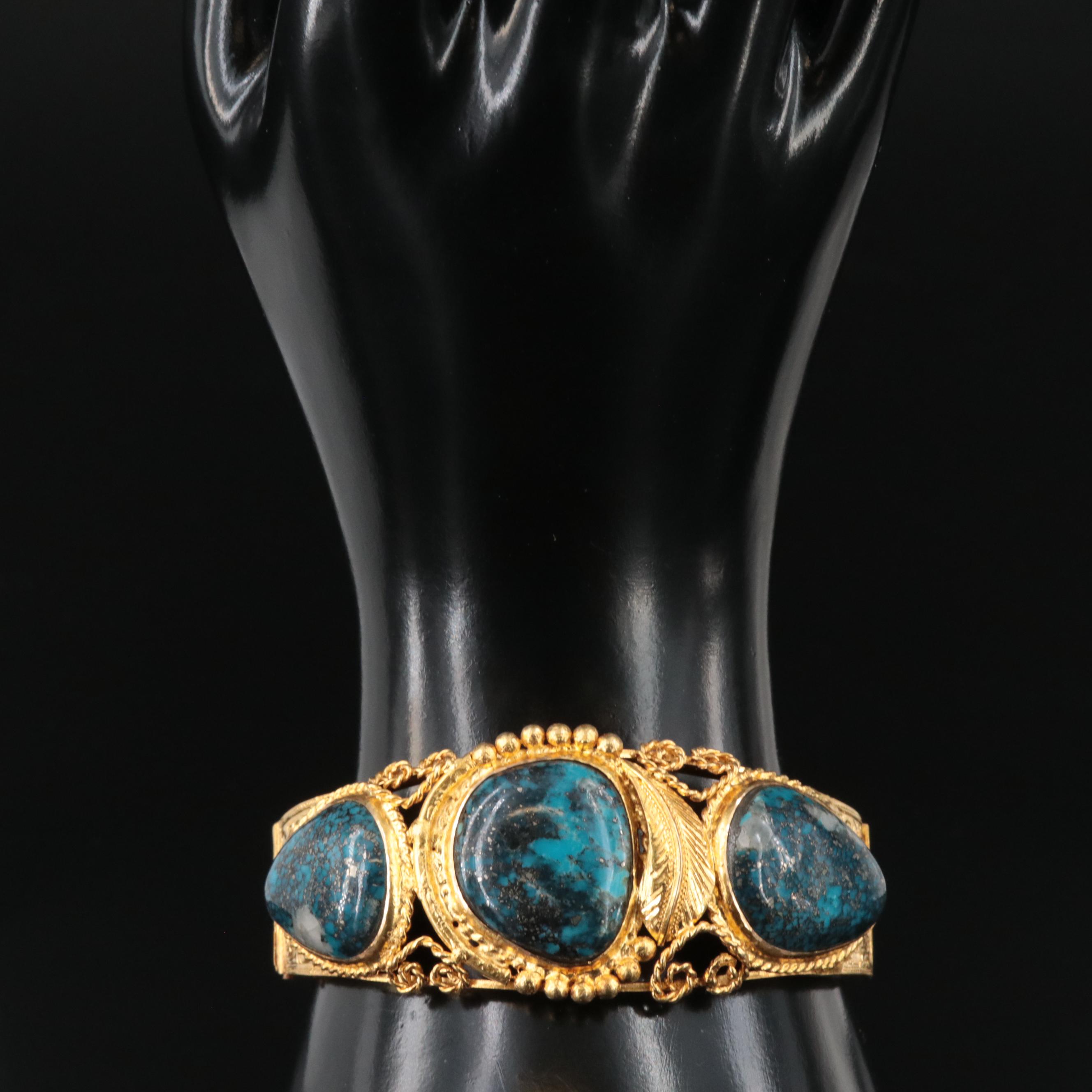 18K Turquoise Tapered Hinged Bangle with Rope Trimming and Scroll ...