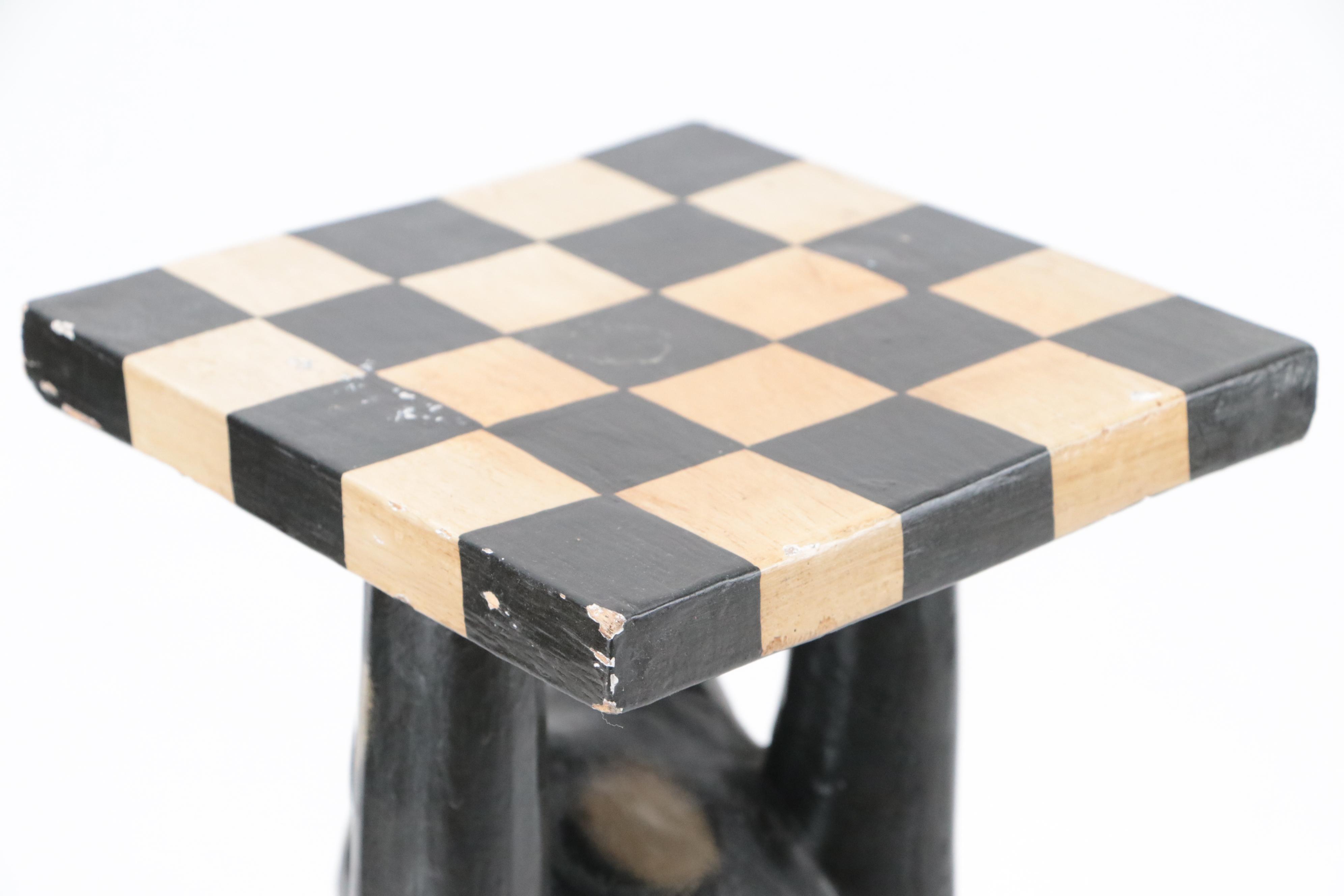 Indonesian Carved and Painted Wood Figural Cat Side Table | EBTH