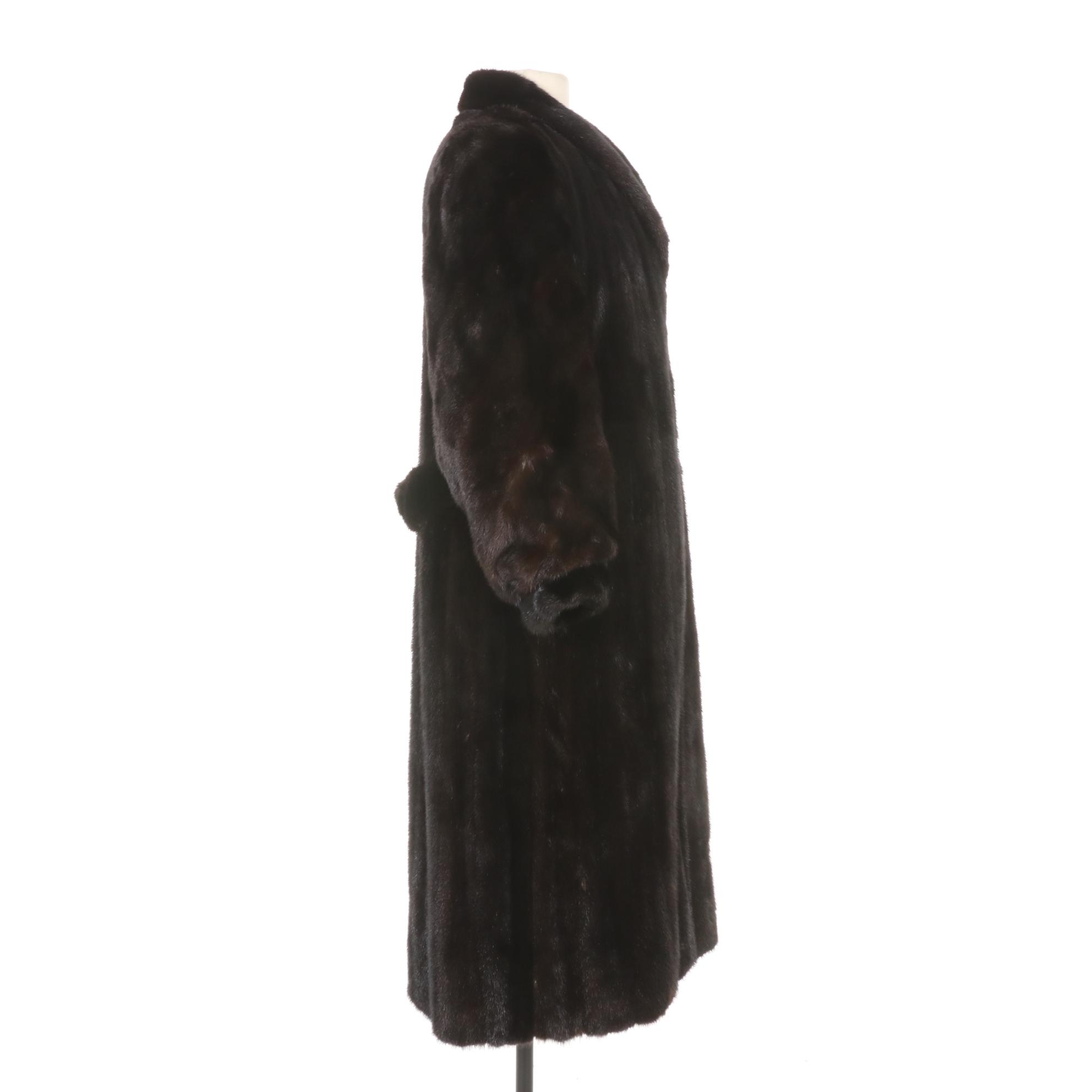 Peiser & Berk Mahogany Mink Fur Full Length Coat with Detachable Sash ...