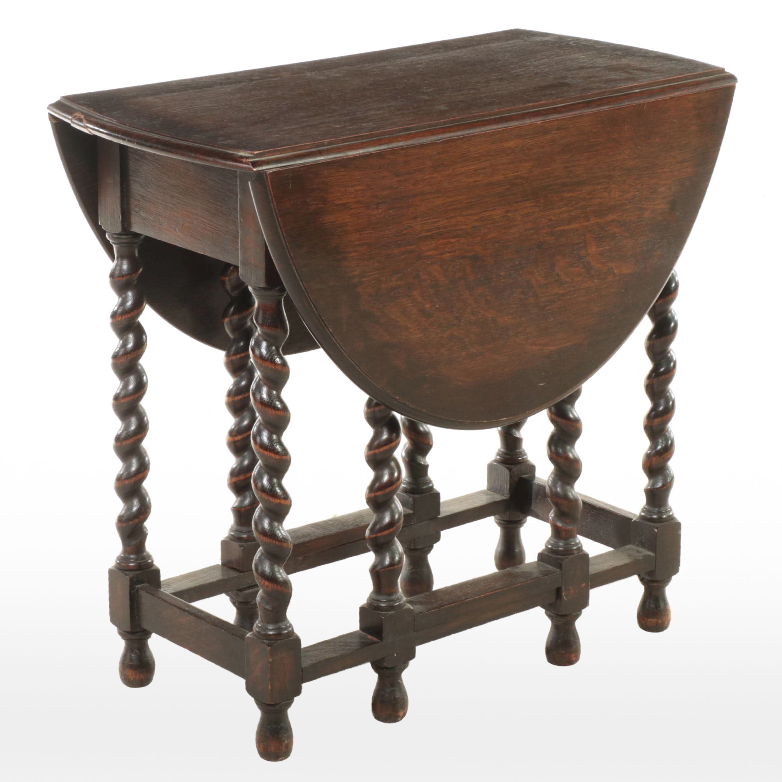 Jacobean Revival Quartersawn Oak and Barley Twist Gateleg Table | EBTH