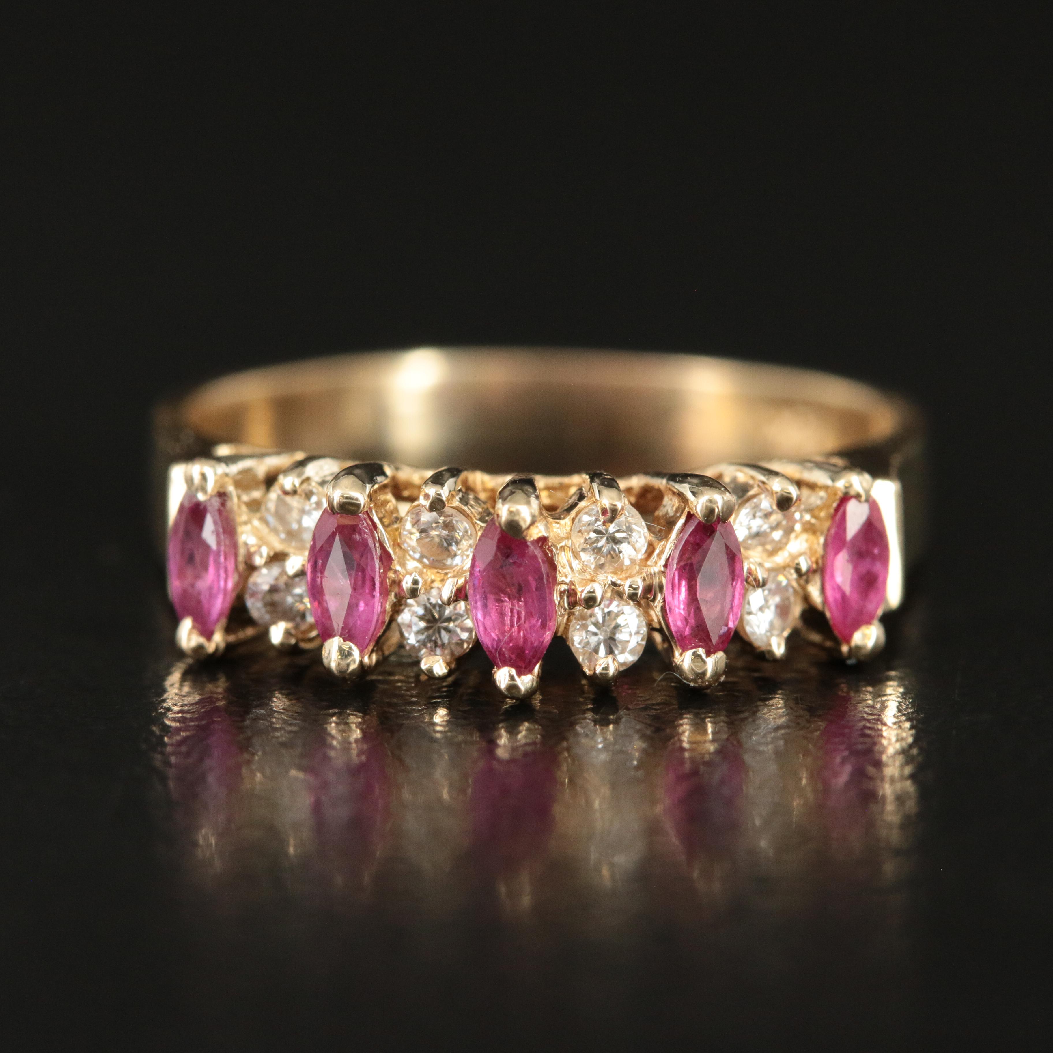 Vintage 14K Ruby and Diamond Alternating Ring | EBTH