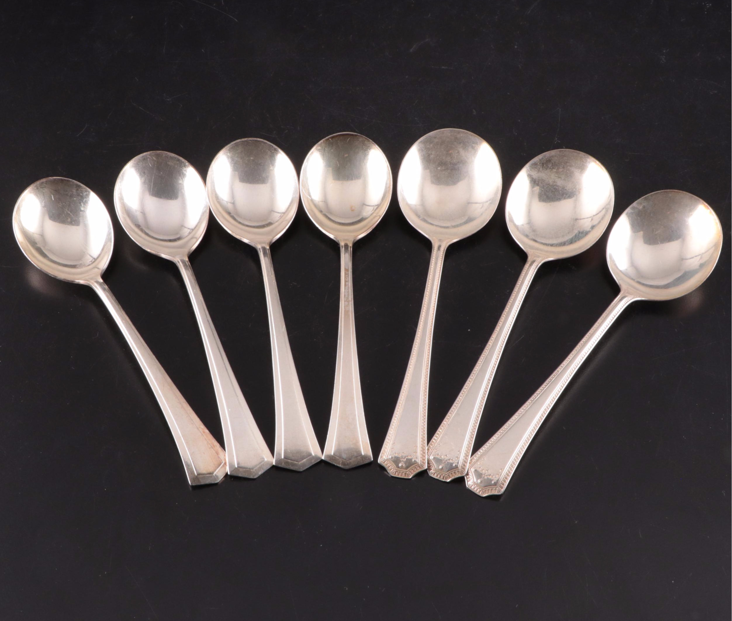 National Silver Co. "Adam" Soup Spoons with Silver Plate Serving Pieces ...