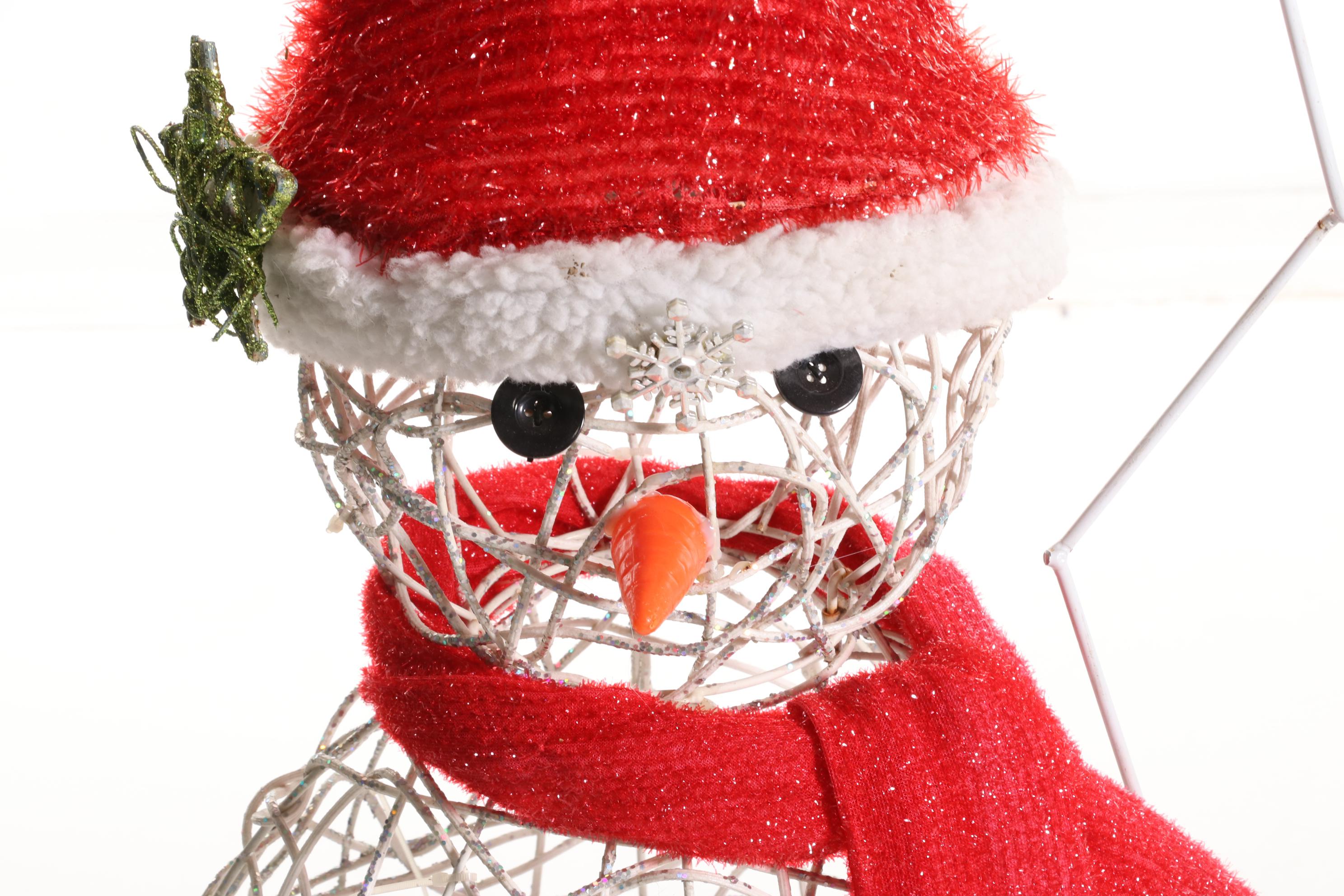 Wire Snowman, Blow-Mold Lamp Post, Crochet Santa and Ornaments Incl ...