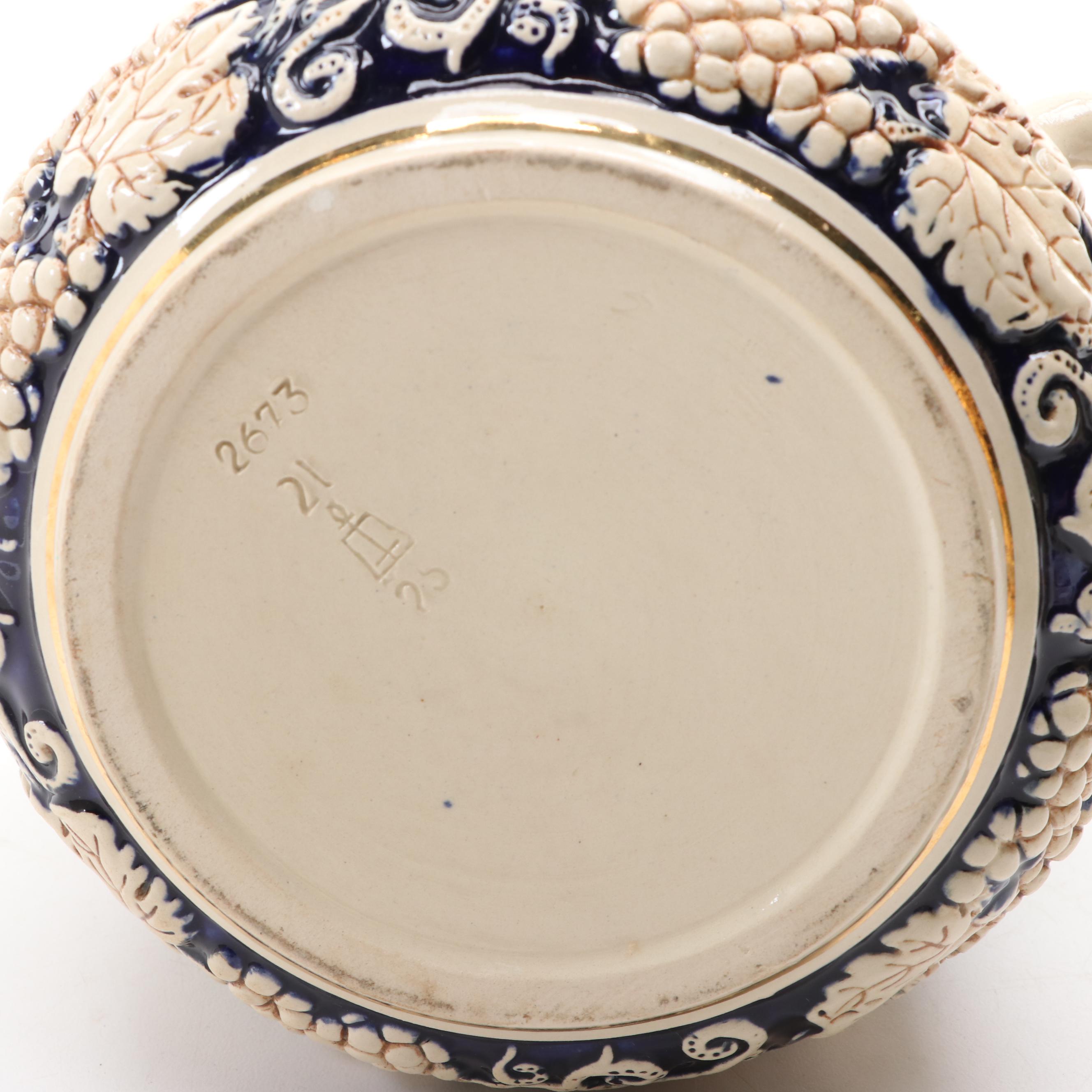 Marzi & Remy Stoneware Punch Bowl, Mugs, and Lidded Jar, Mid to Late ...