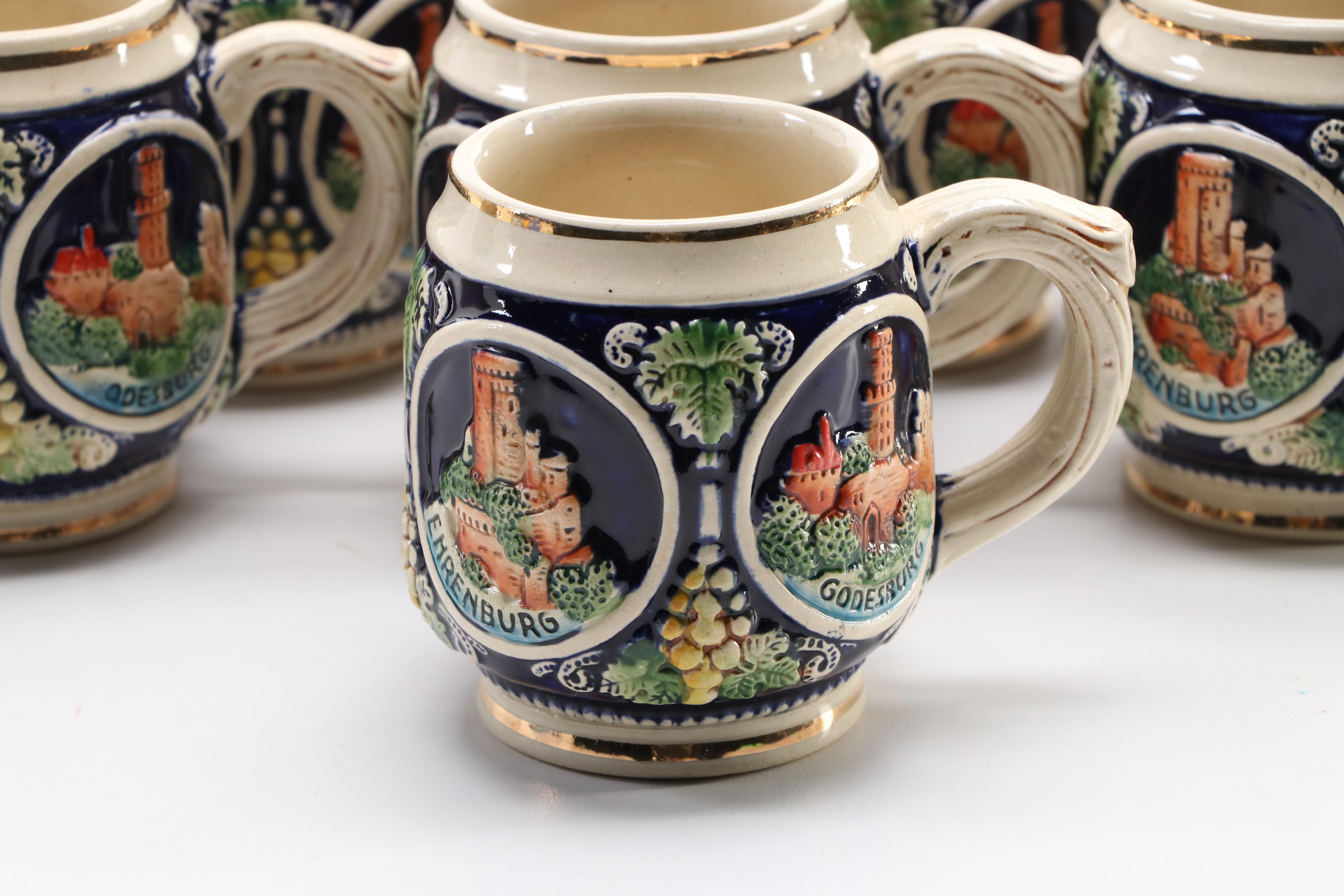 Marzi & Remy Stoneware Punch Bowl, Mugs, and Lidded Jar, Mid to Late ...