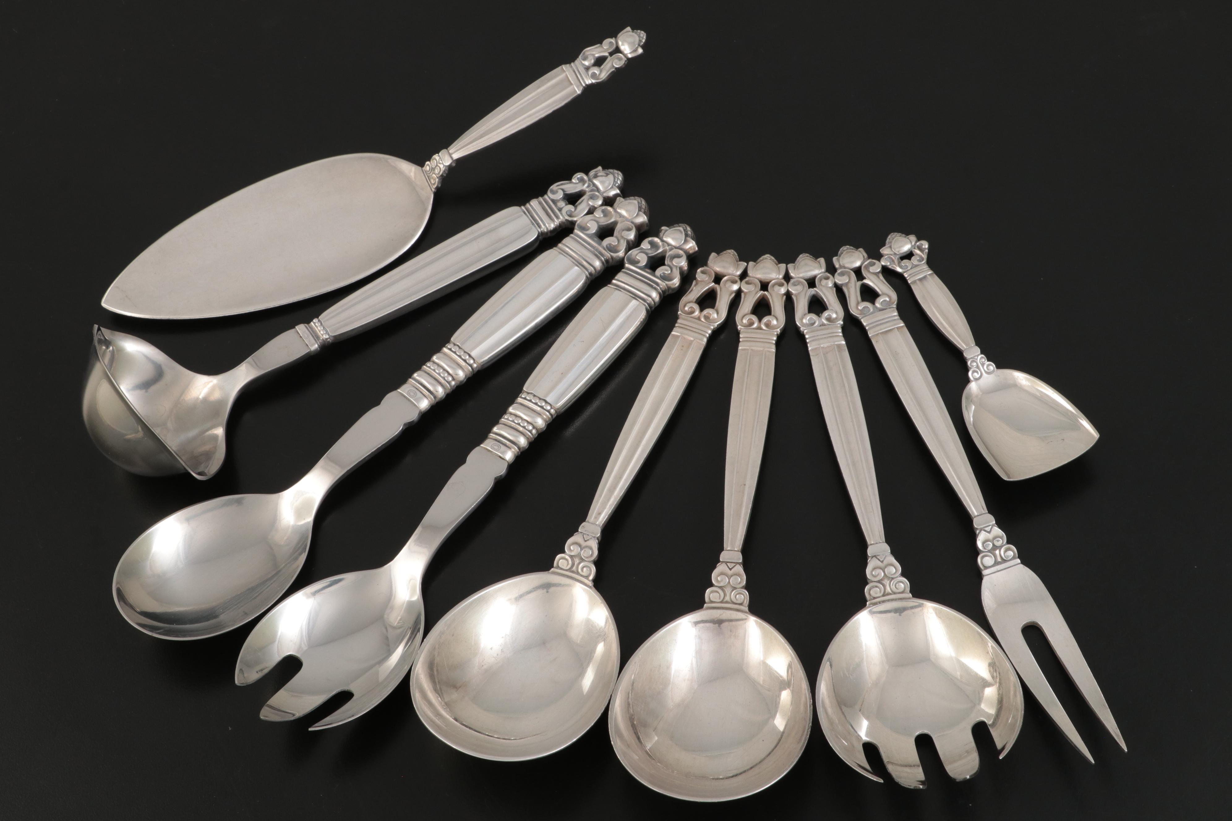Georg Jensen "Acorn" Sterling Silver Flatware and Serving Utensils ...