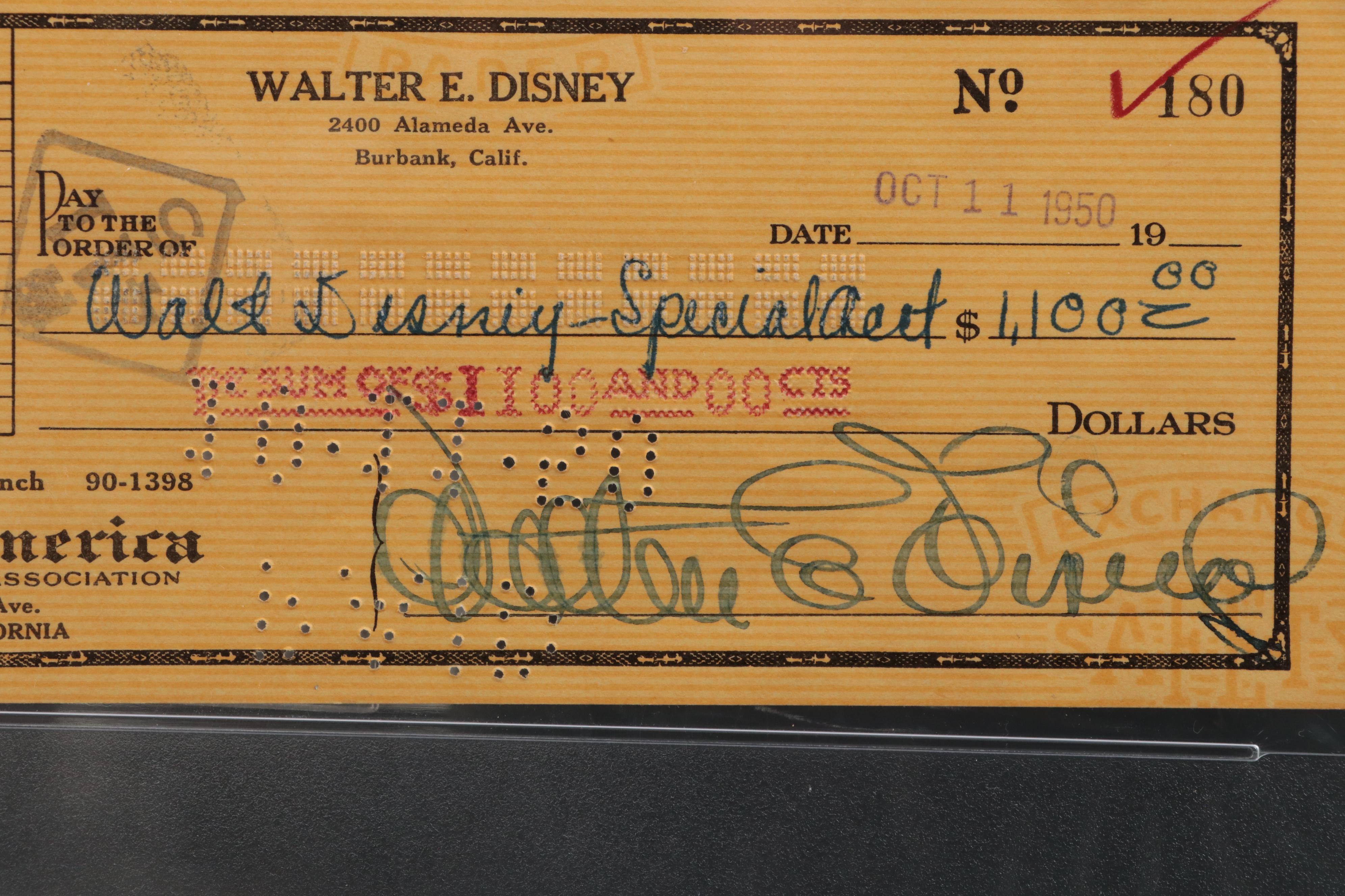 Walt Disney Signed Check, Mid-20th Century | EBTH