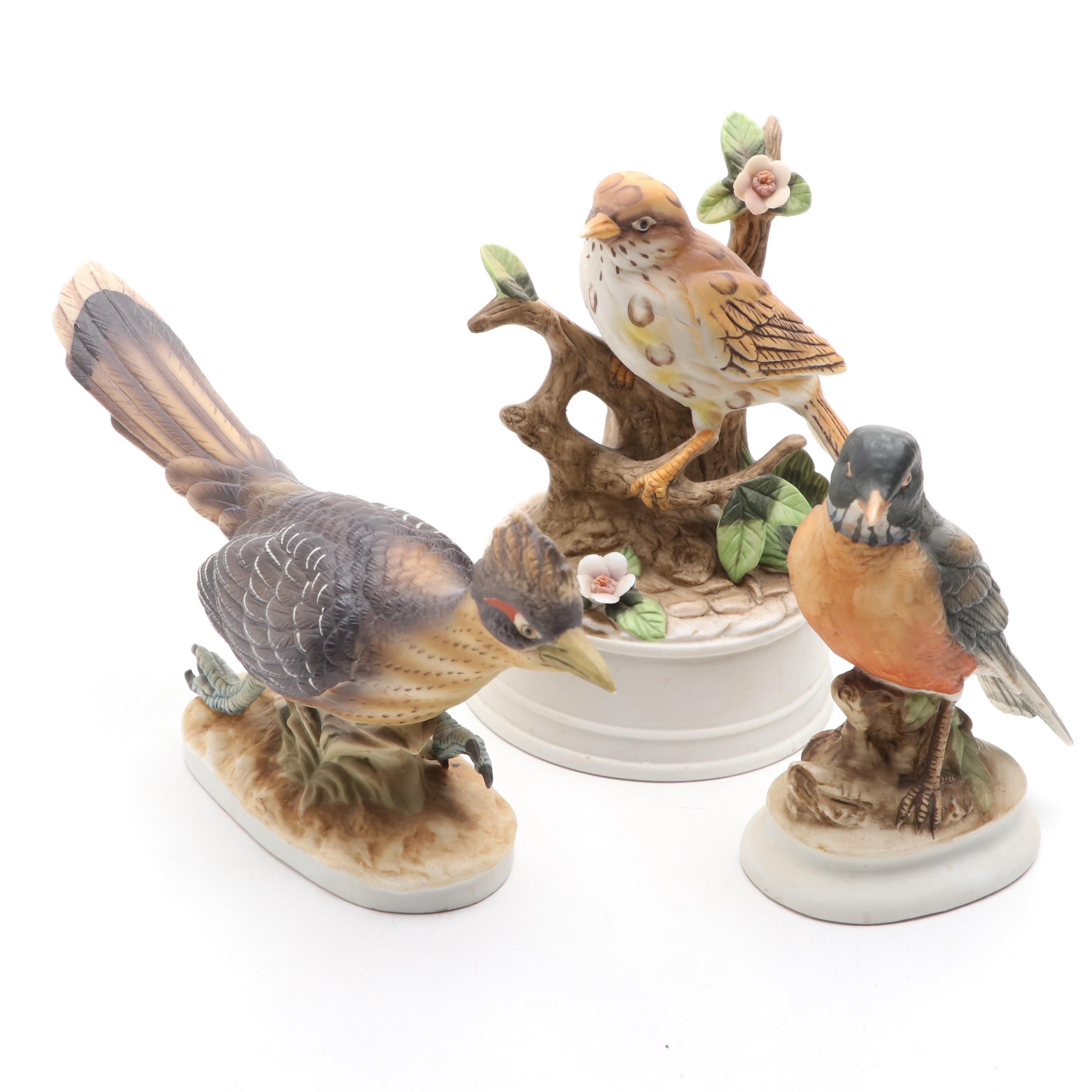 Lefton "Robin" and "Road-Runner" Porcelain Figurines with Bird Music ...