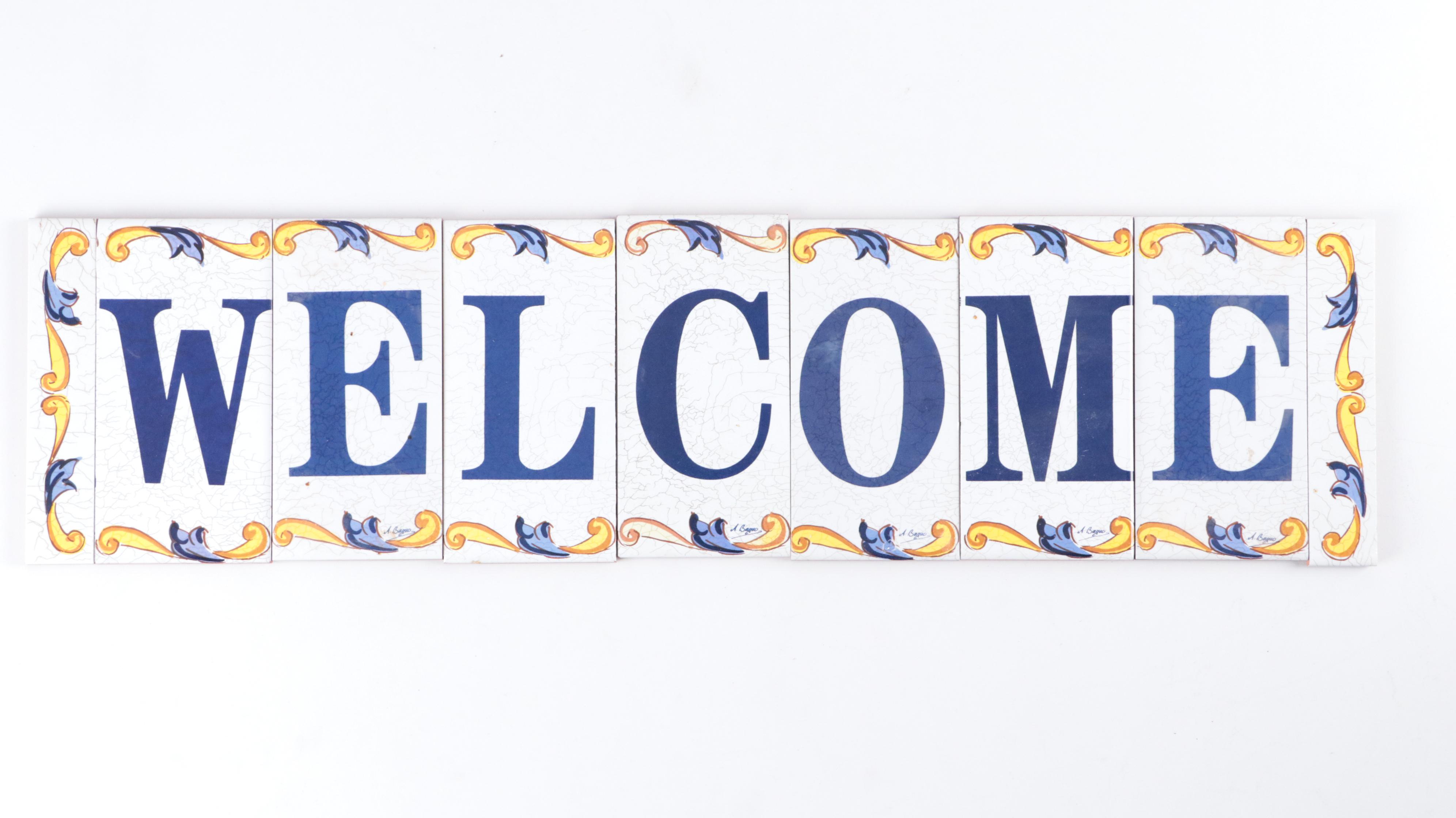 Hammered Copper Mailbox With Tin Glazed Terracotta "Welcome" Wall Tiles ...