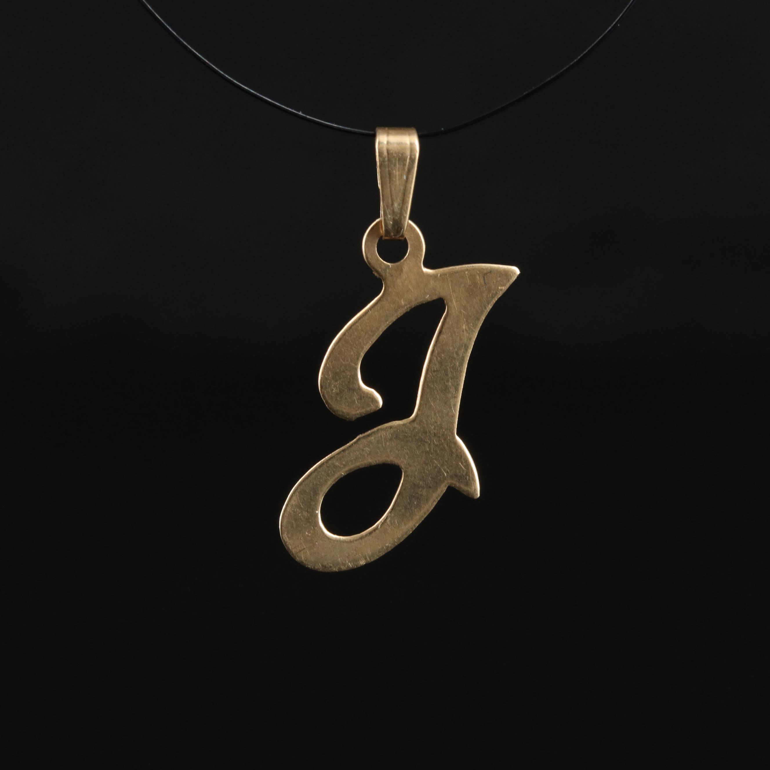 14K Cursive Letter "J" Pendant | EBTH