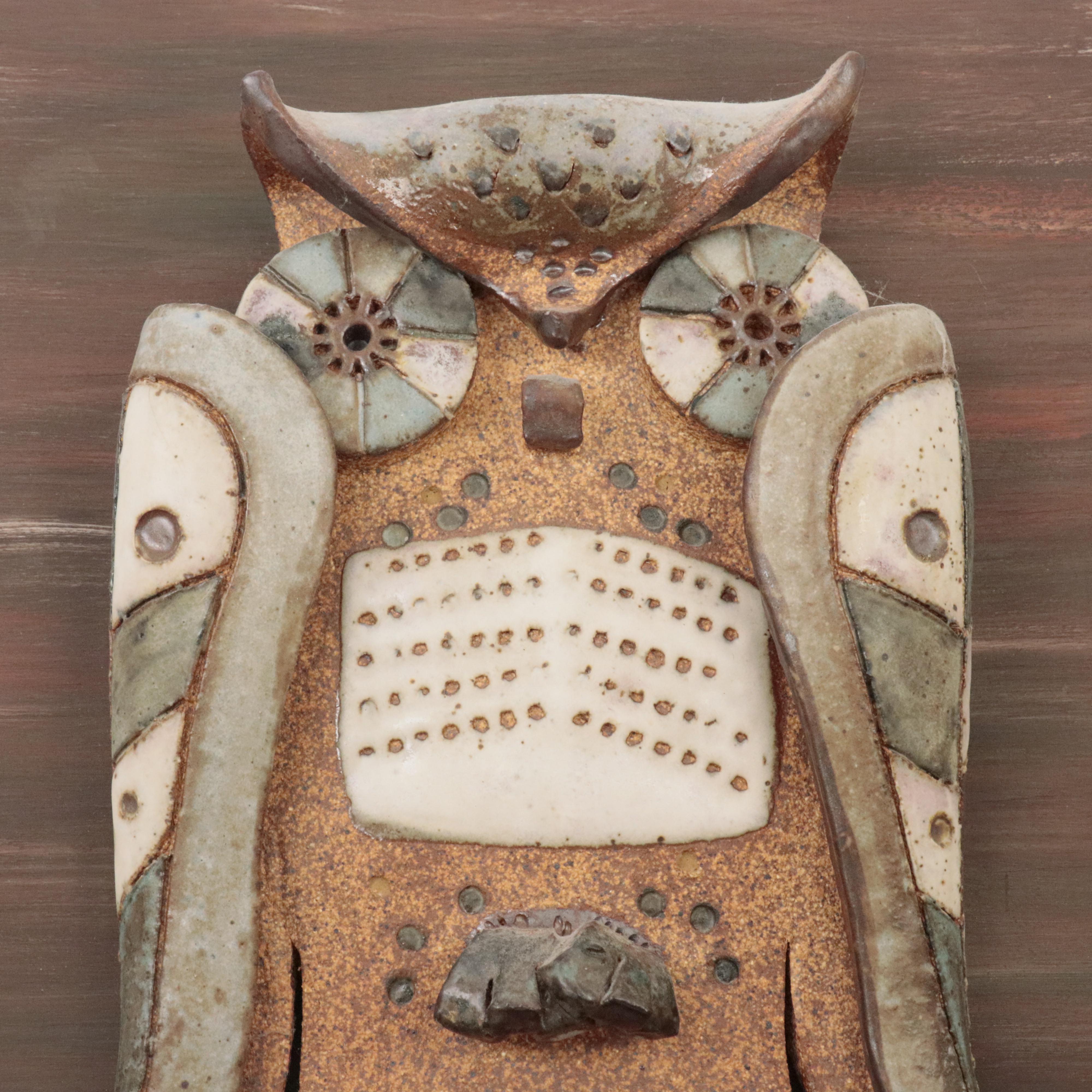 Studio Art Pottery Owl Plaque, Mounted on Board | EBTH
