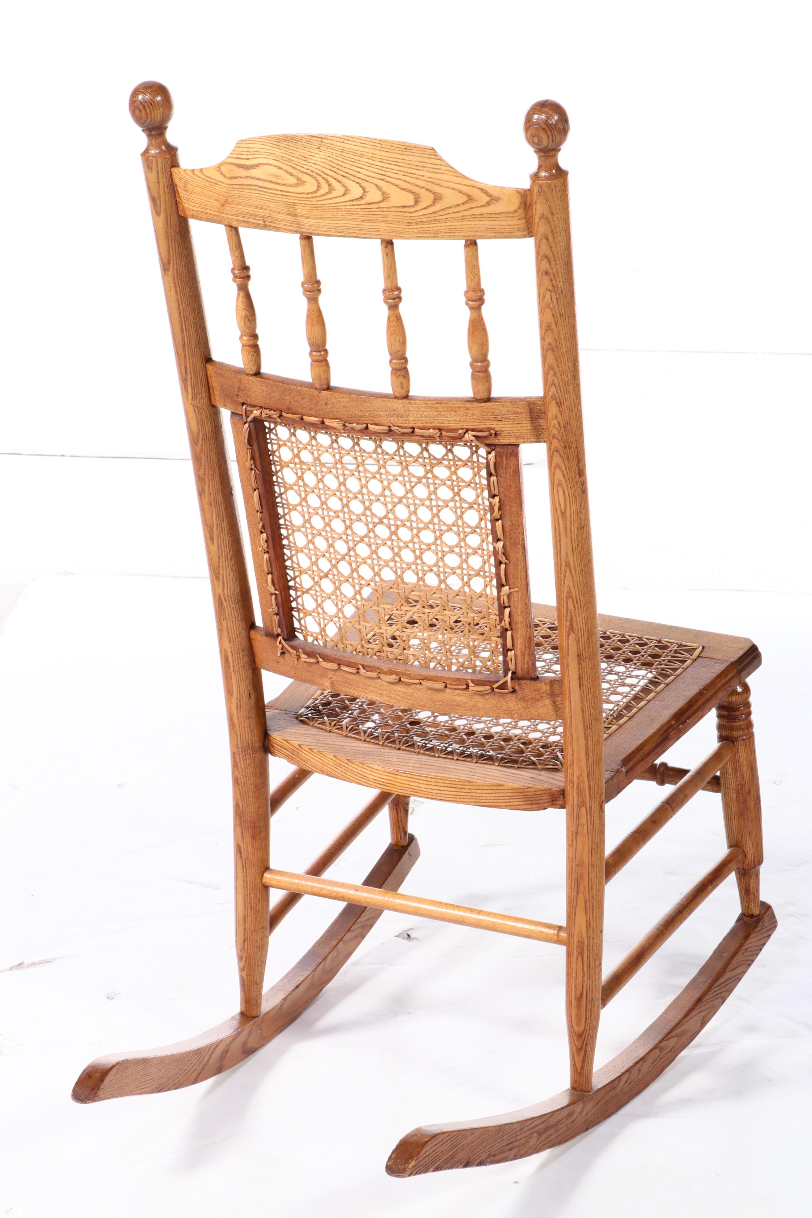 Victorian Oak and Caned Half Spindle-Back Rocker, Late 19th Century | EBTH