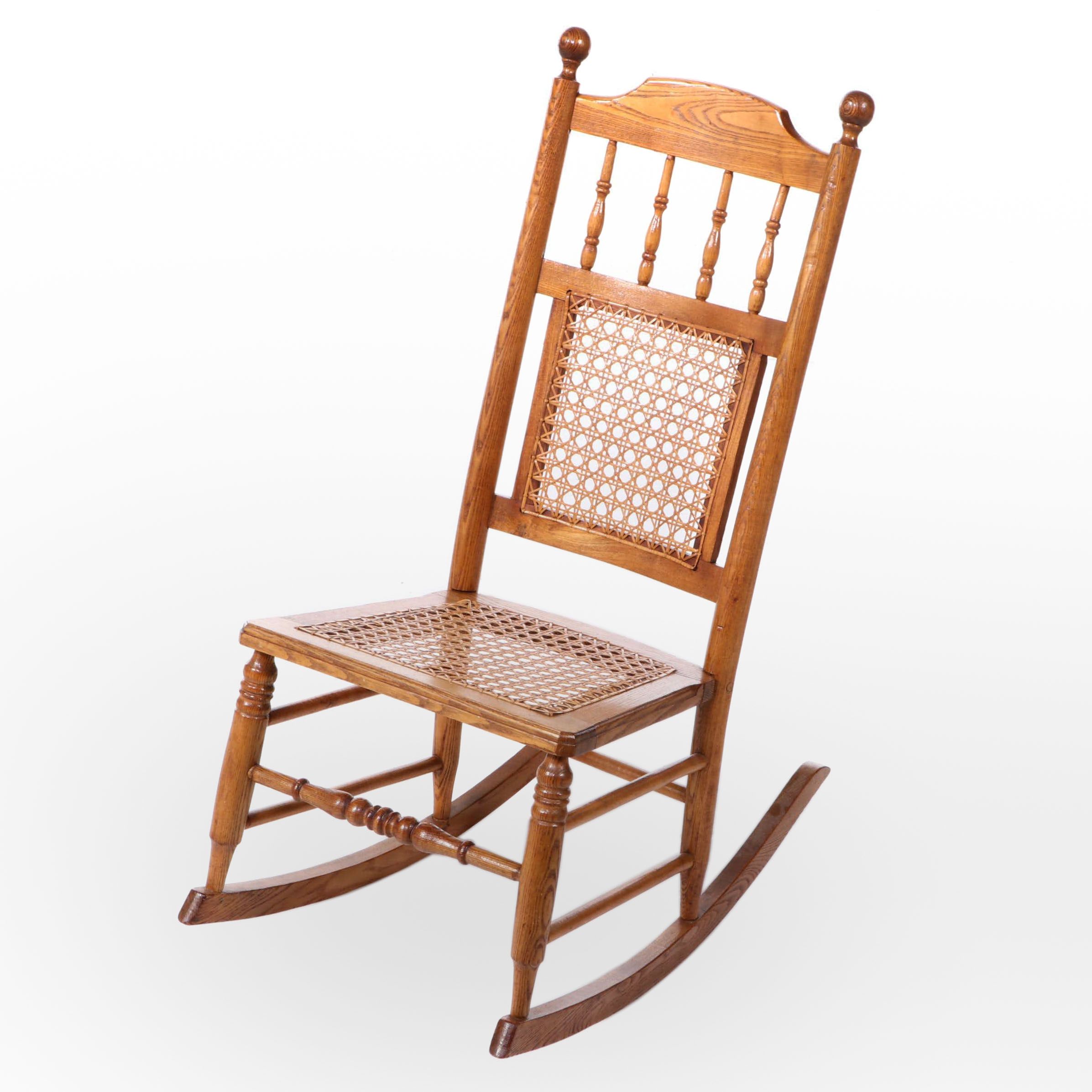 Victorian Oak and Caned Half Spindle-Back Rocker, Late 19th Century | EBTH