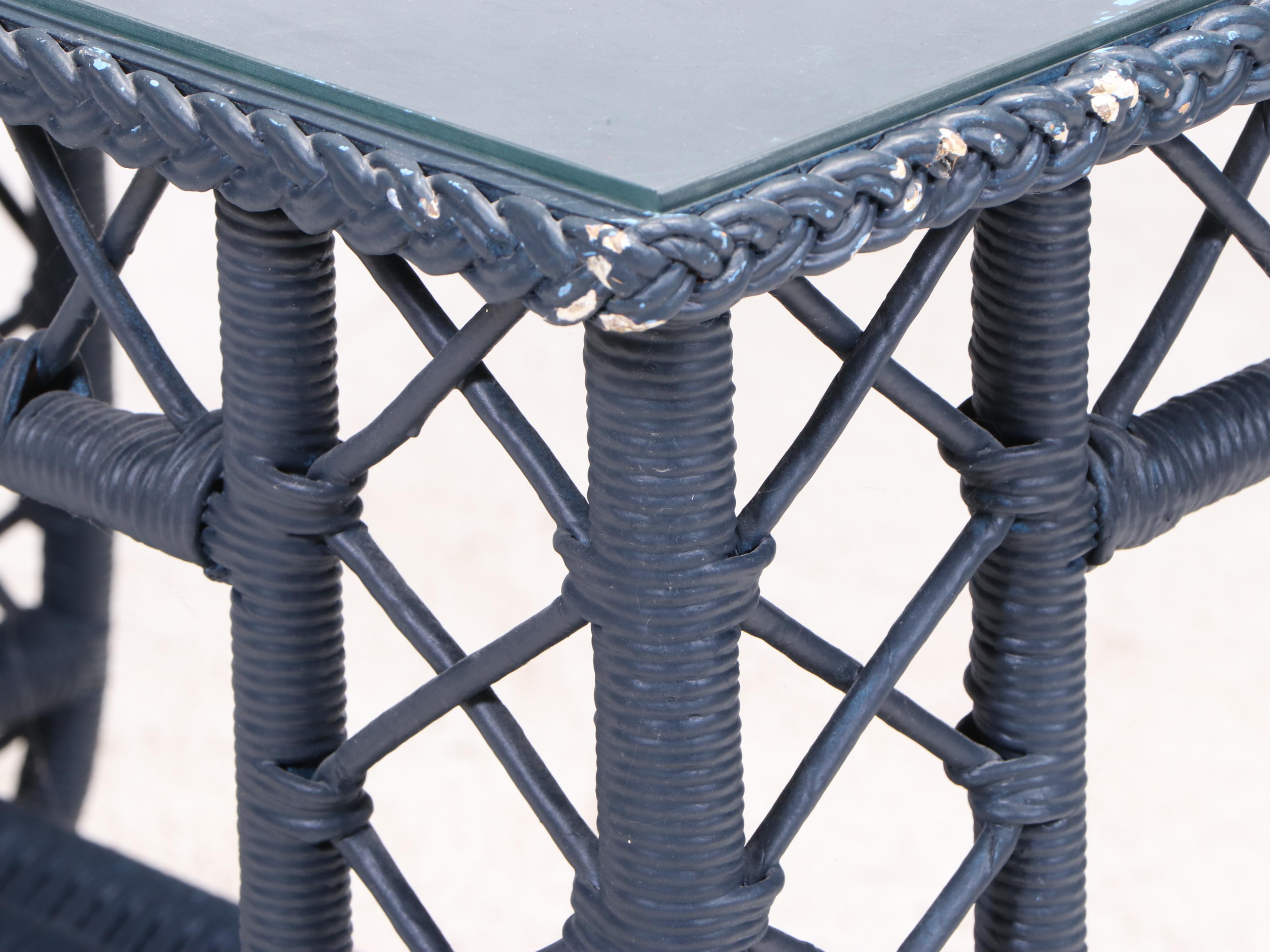 Painted Wicker and Rattan Table with Glass Top | Everything But The House