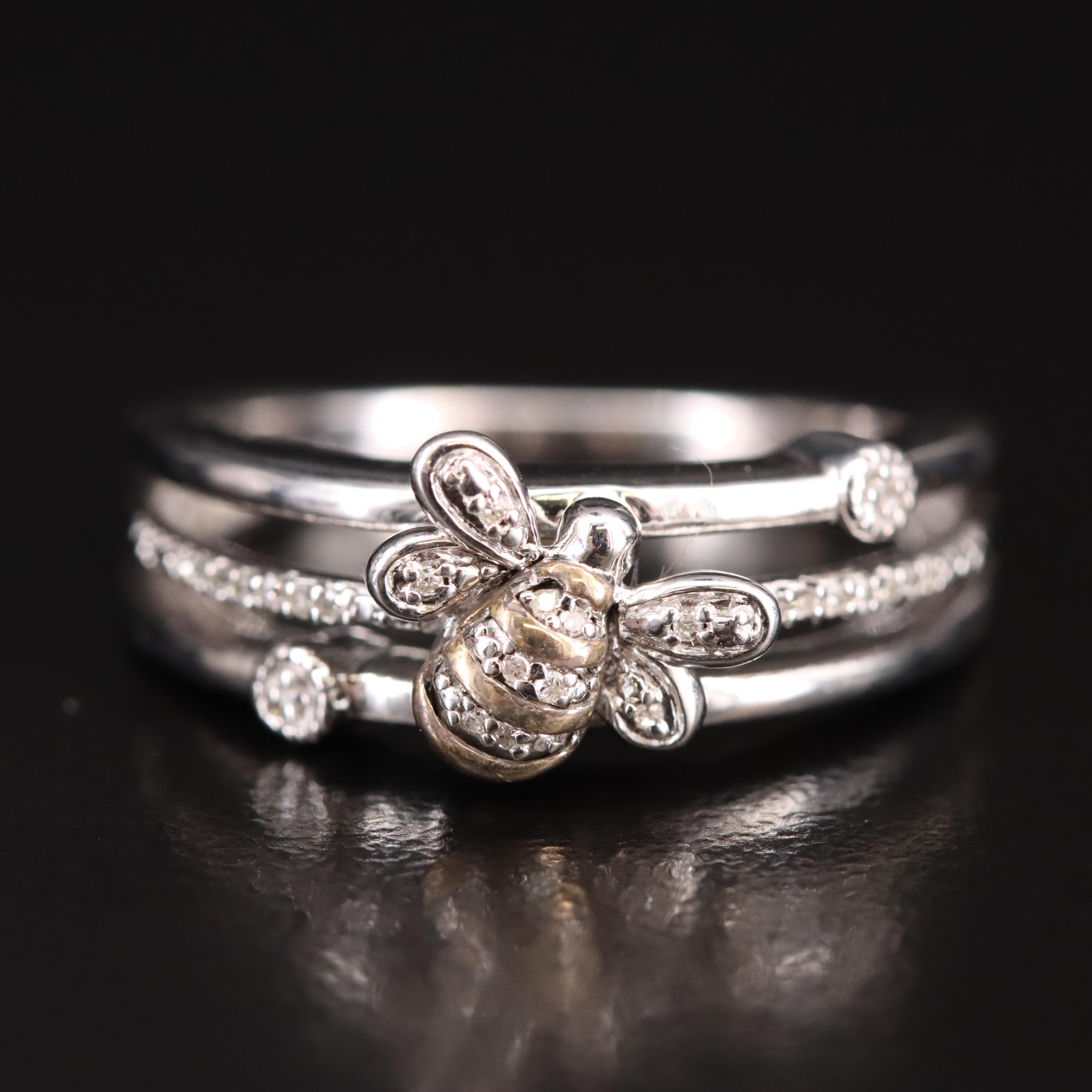 Sterling Diamond Bee Ring with 10K Accents | EBTH