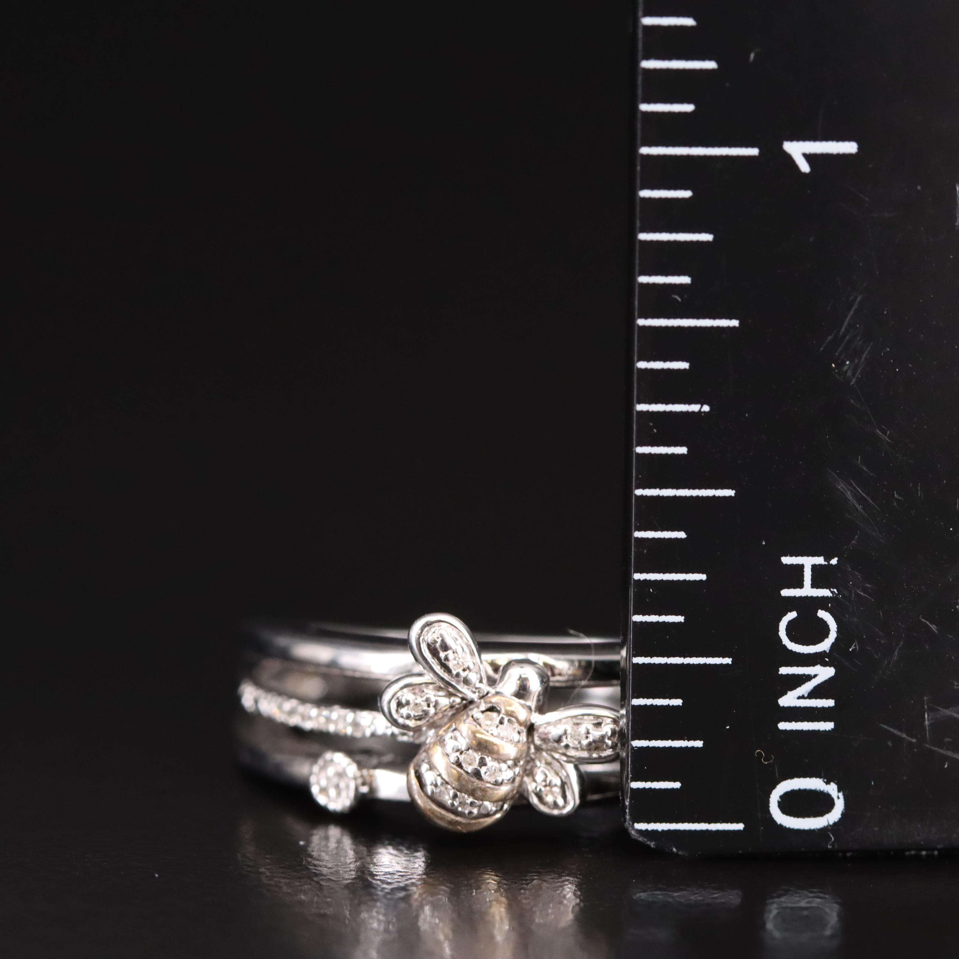 Sterling Diamond Bee Ring with 10K Accents | EBTH