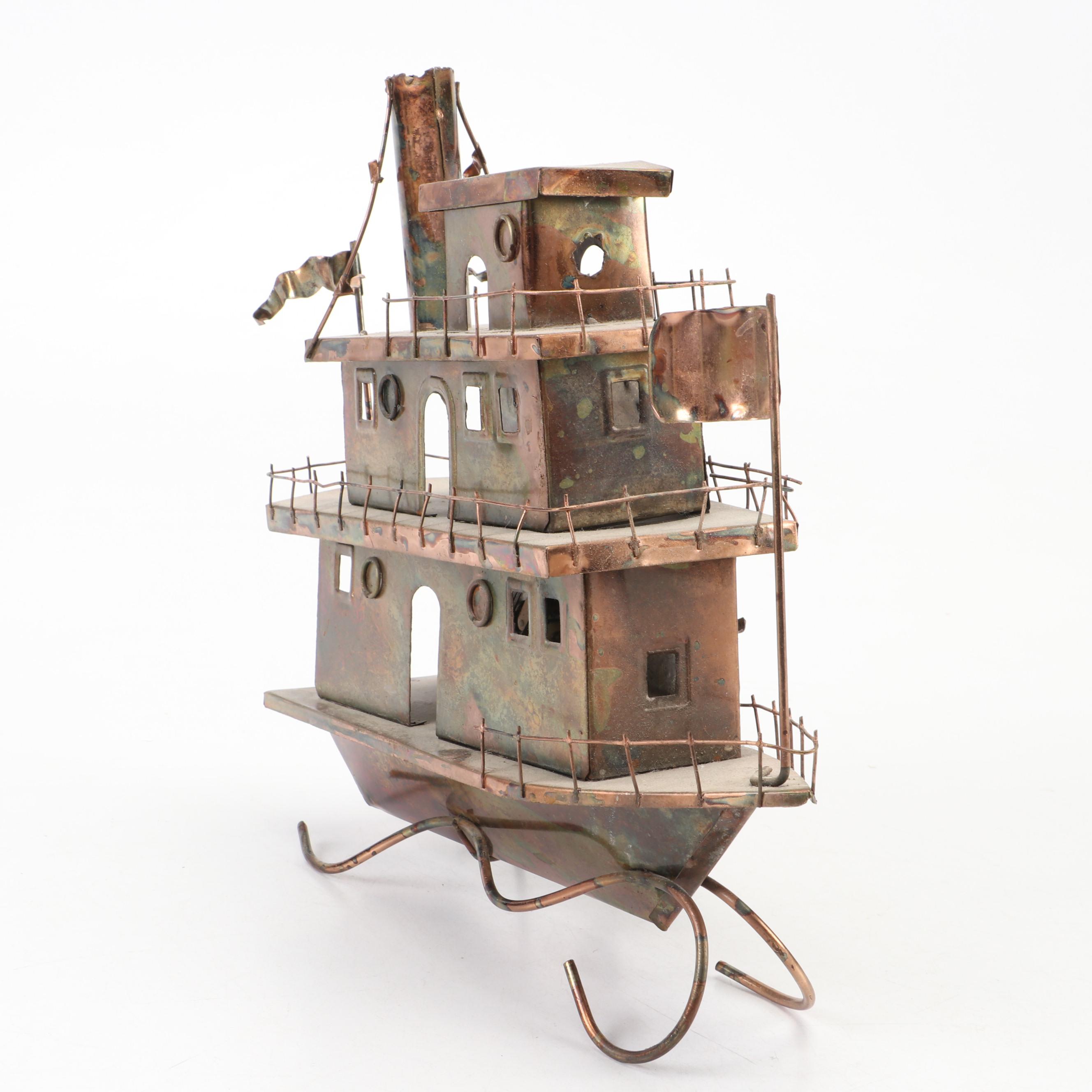 Copper Paddle Boat Music Box and Toned Metal Galleon | EBTH