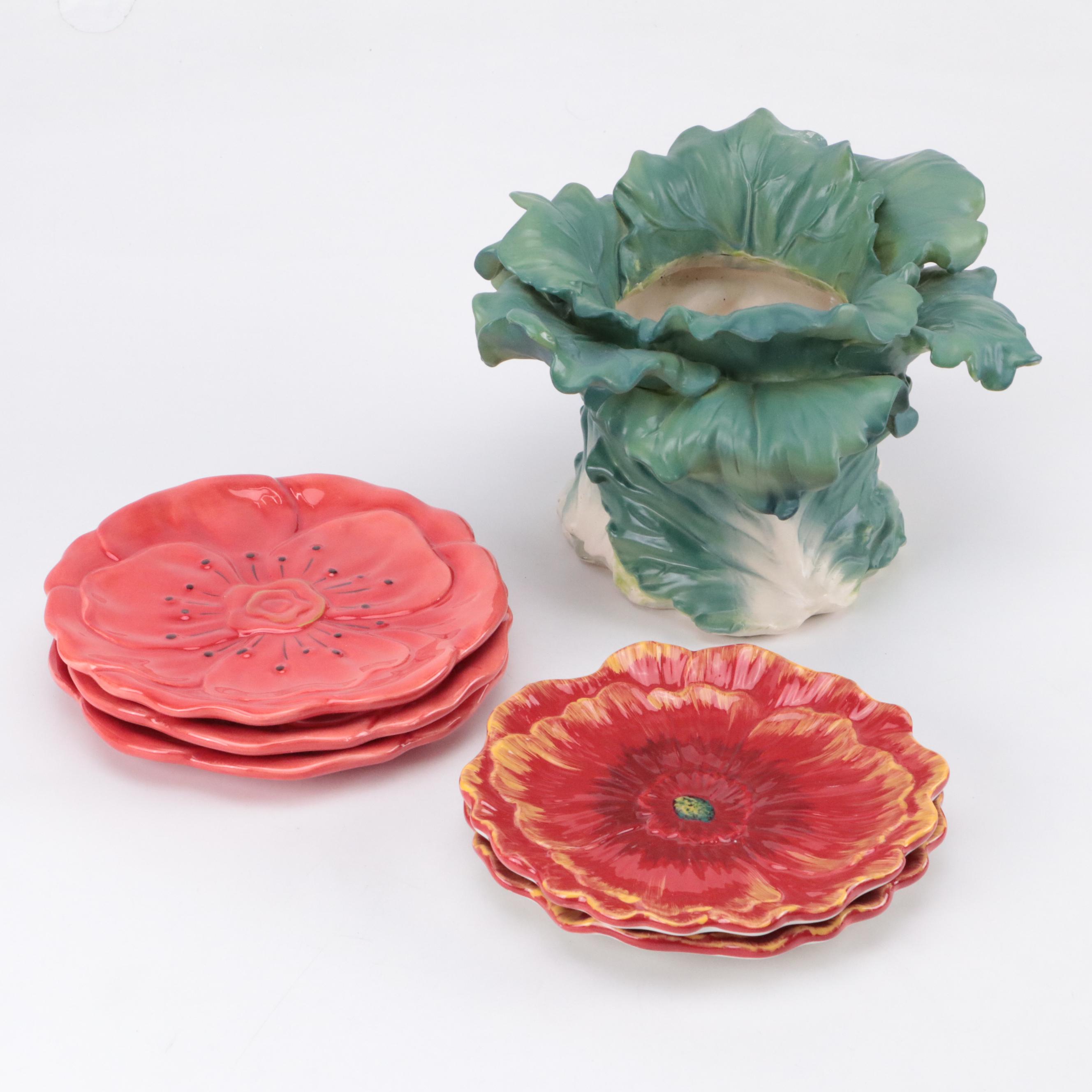 Cabbage Leaf Ceramic Planter with Pier 1 Ceramic Plates | EBTH