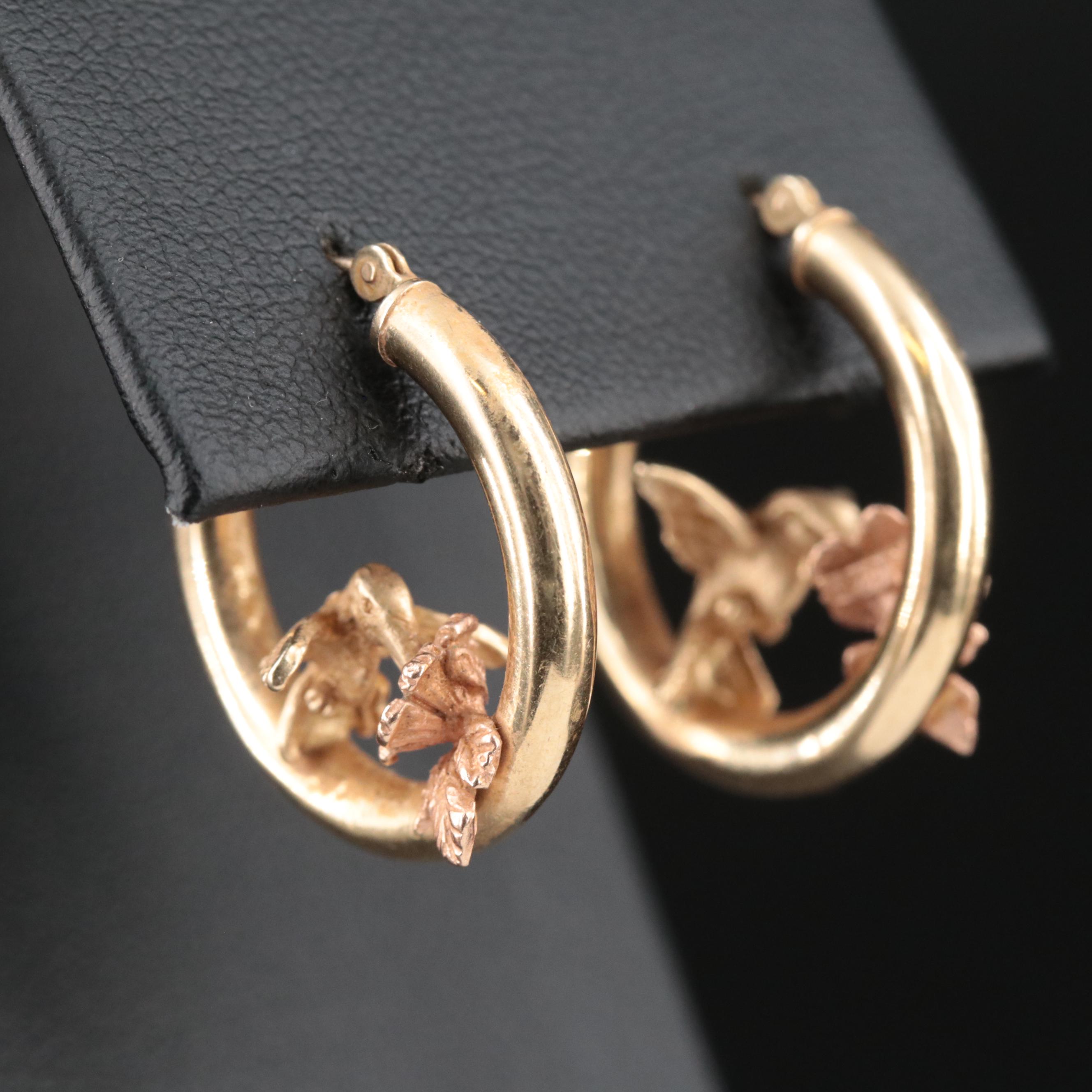 Peter Brams Designs 14K Hummingbird Hoop Earrings with Rose Gold ...