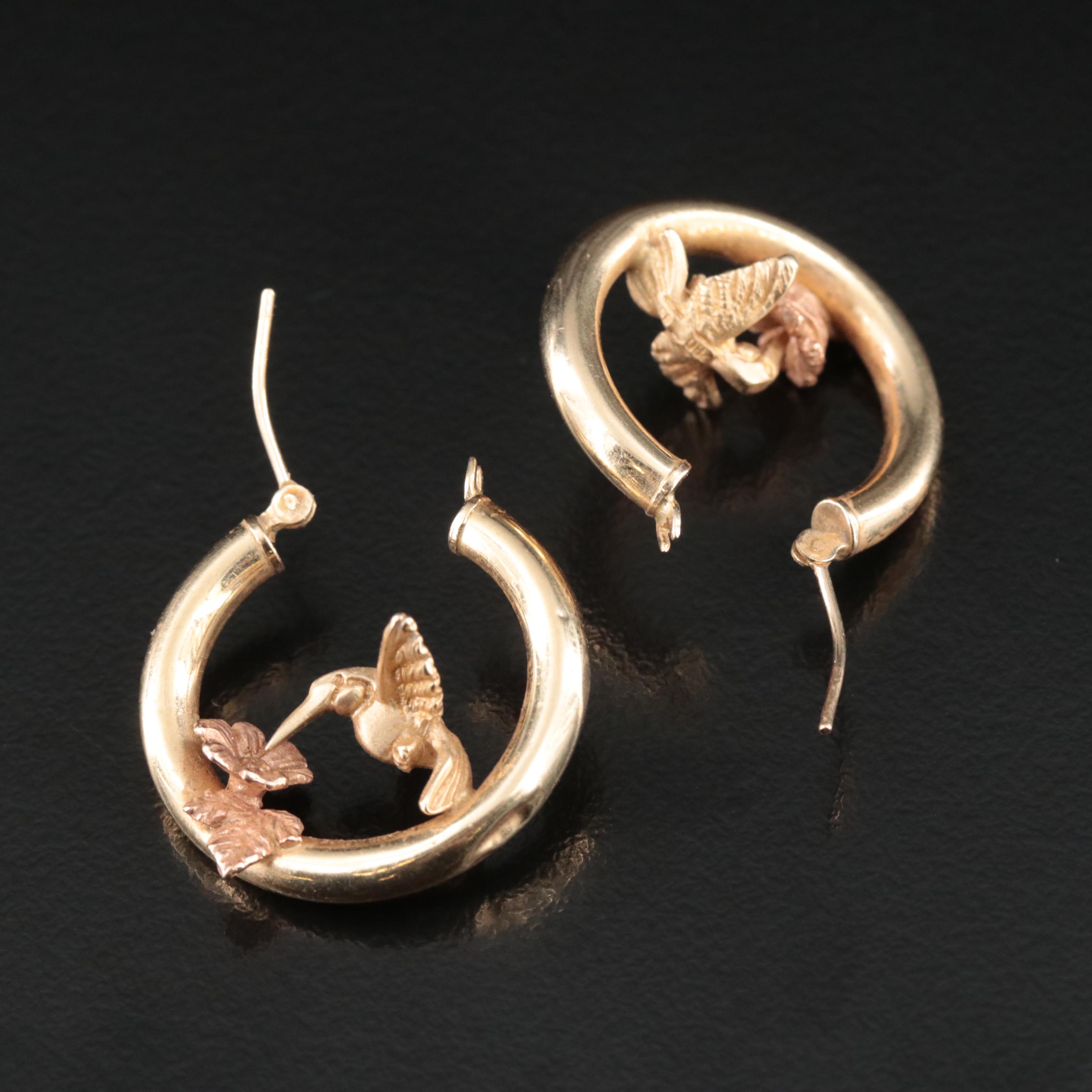 Peter Brams Designs 14K Hummingbird Hoop Earrings with Rose Gold ...