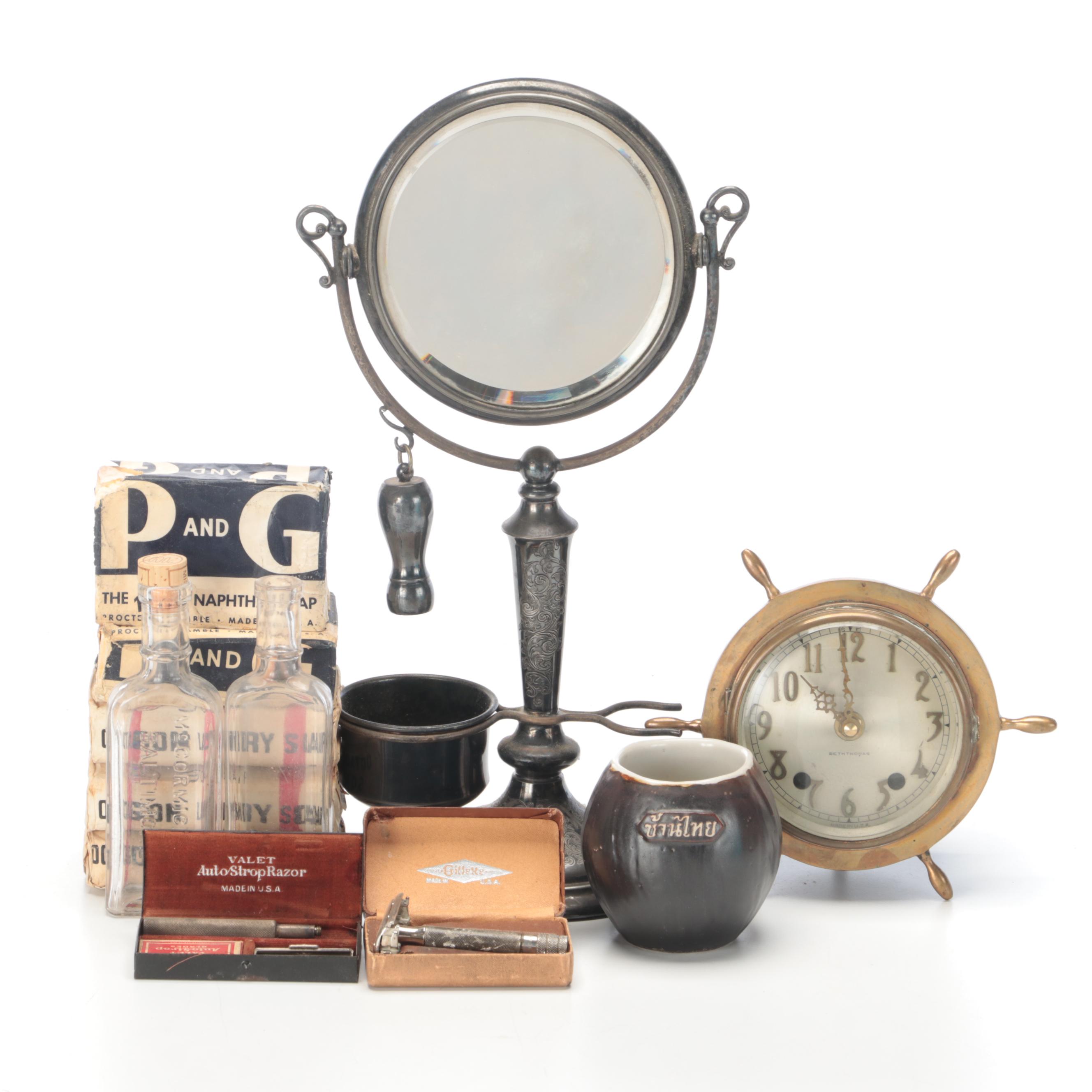 Wilcox Silver Plate Shaving Mirror with Vanity Collection, Late 19th ...