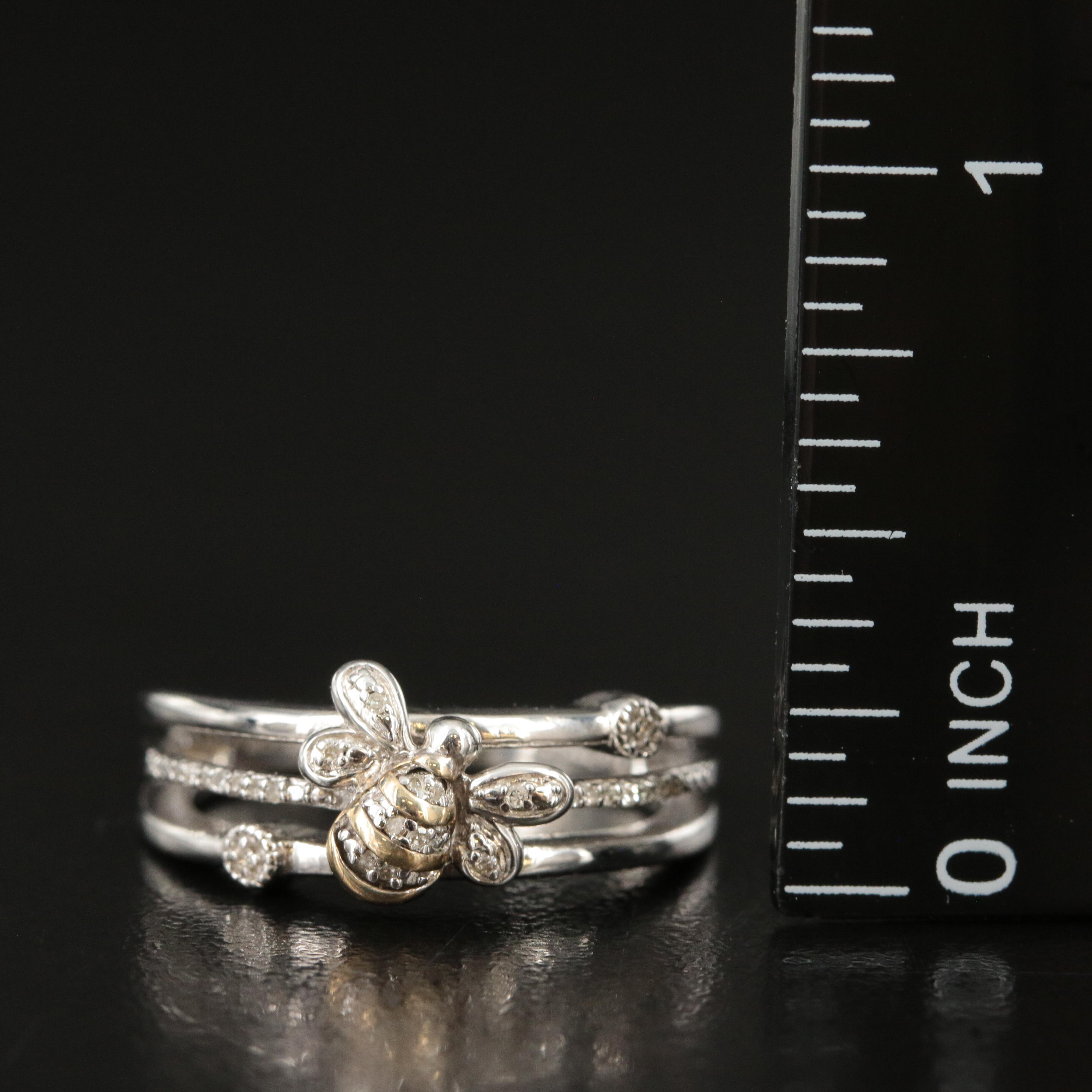 Sterling Diamond Bee Ring with 10K Accents | EBTH