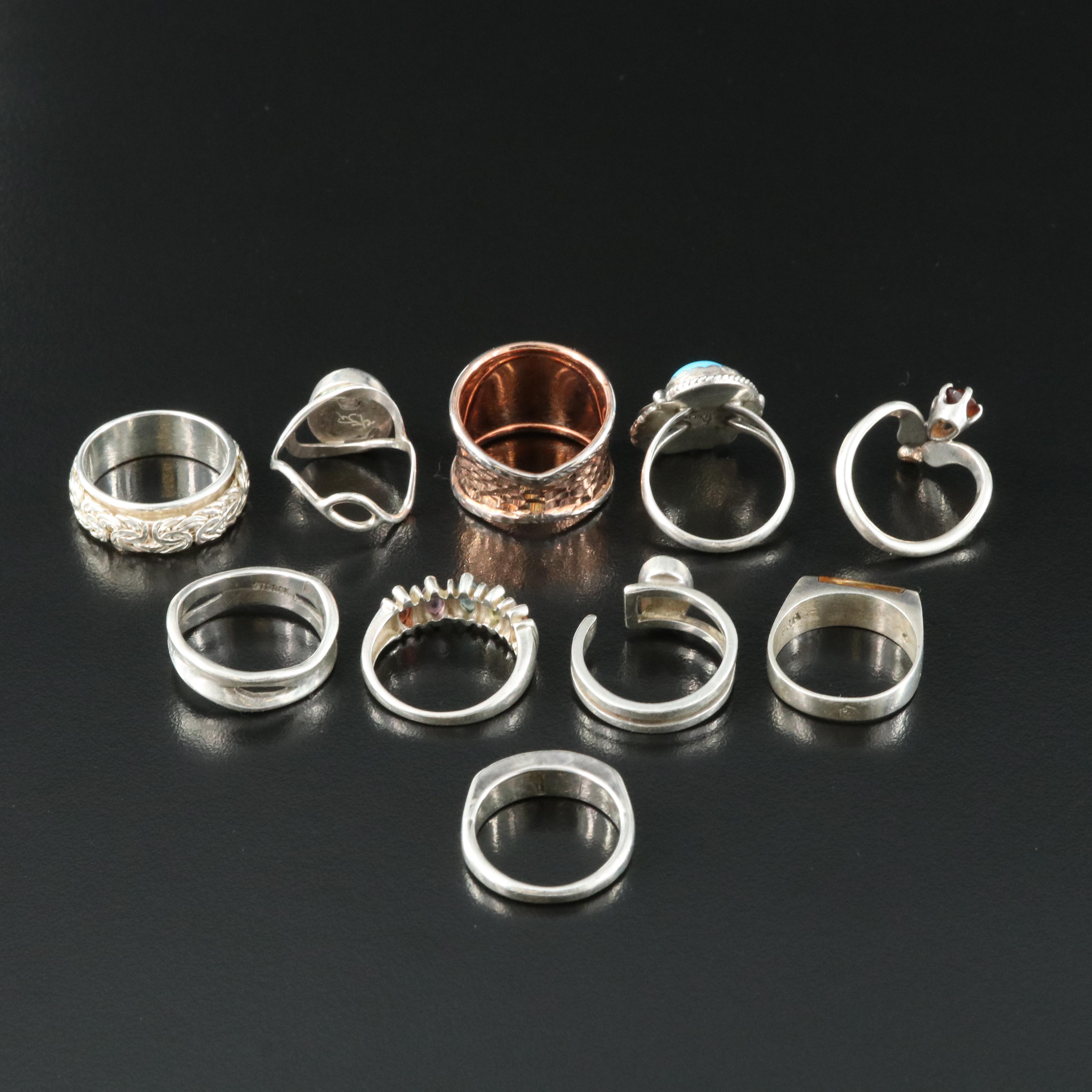 Sterling Rings Including Southwestern Turquoise, Spinner and Multi-Gemstone | EBTH