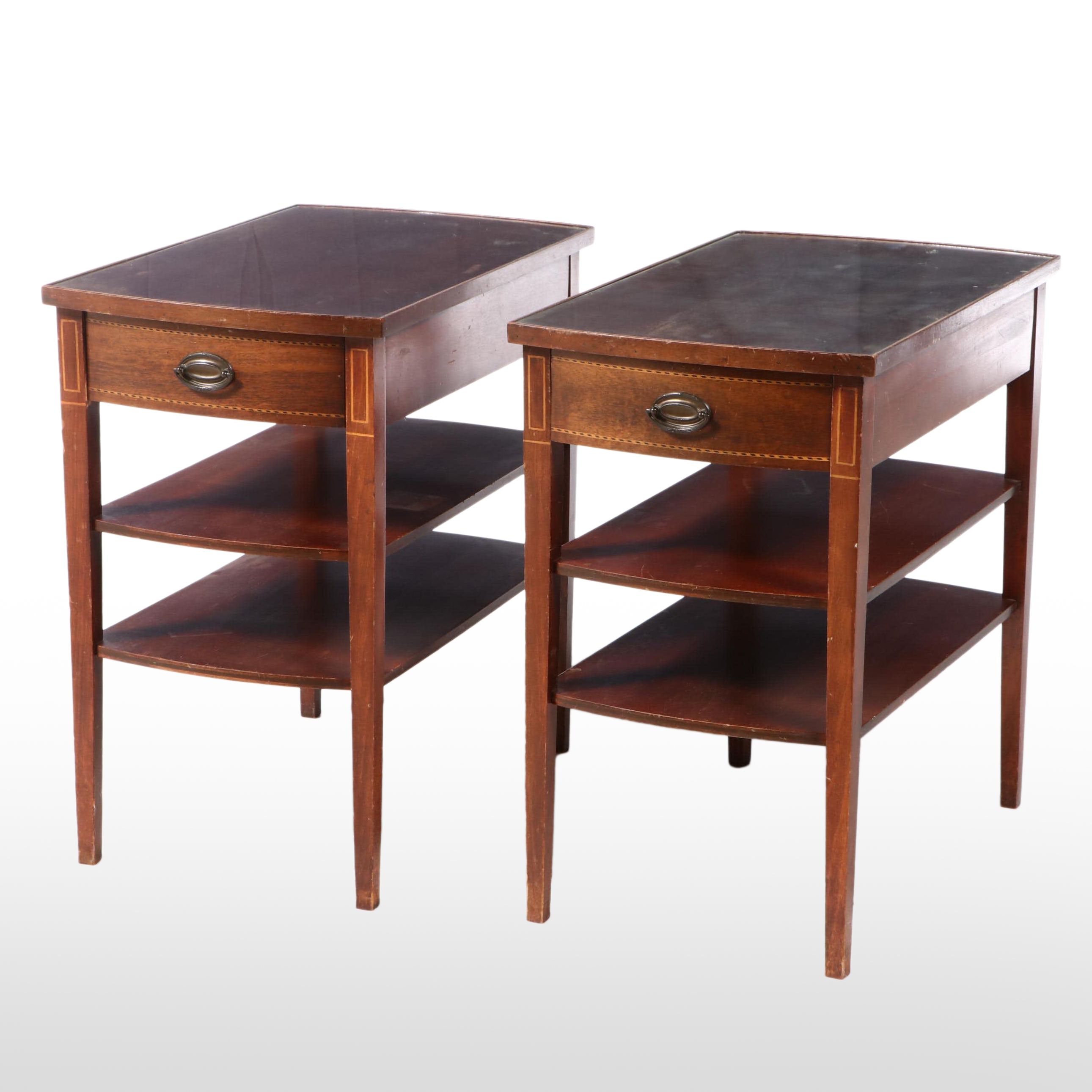 Pair of Mersman Federal Style Mahogany and Line-Inlaid Three-Tier Side ...