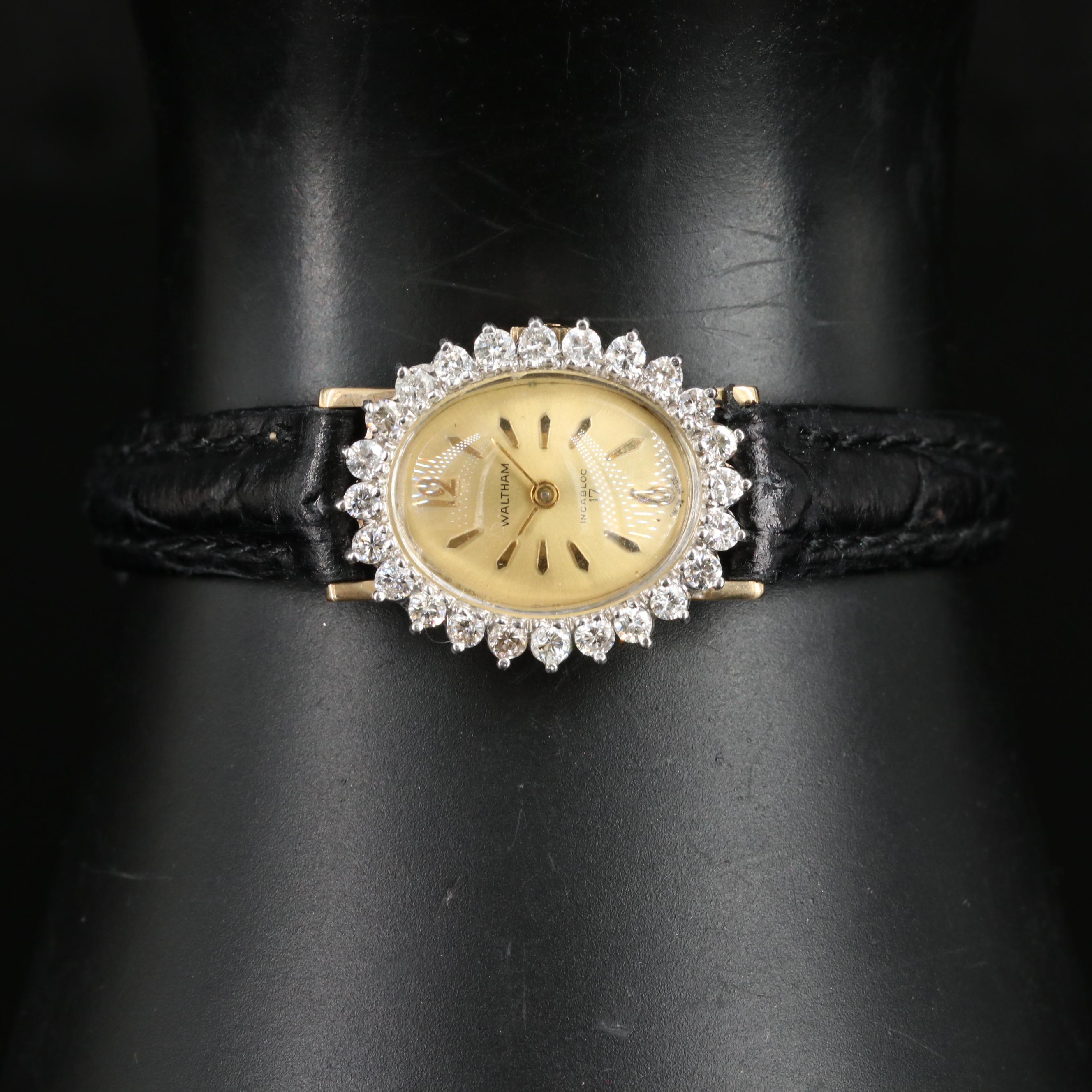 14K Waltham Diamond Bezel, Manual-Wind Watch | Everything But The House