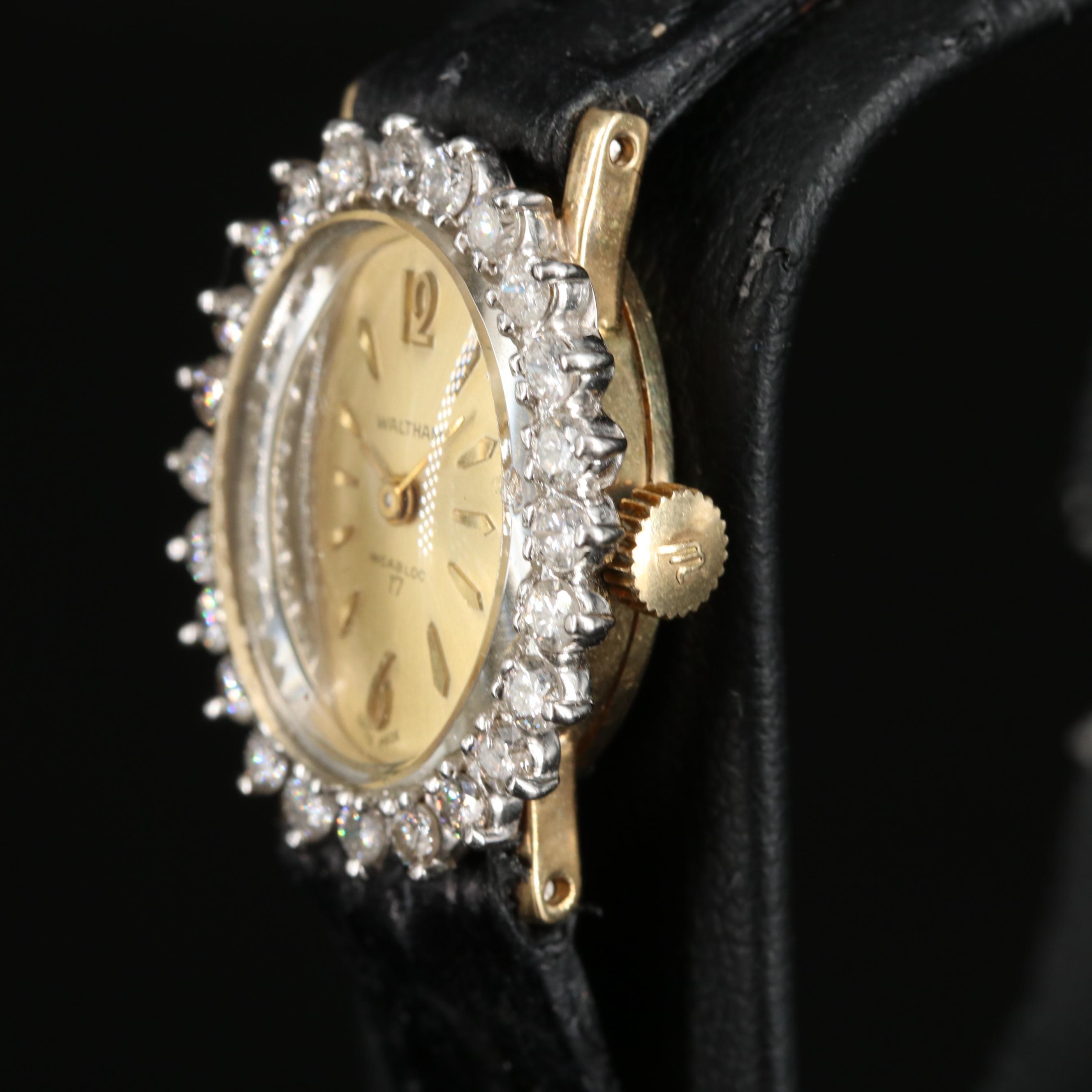14K Waltham Diamond Bezel, Manual-Wind Wristwatch | EBTH