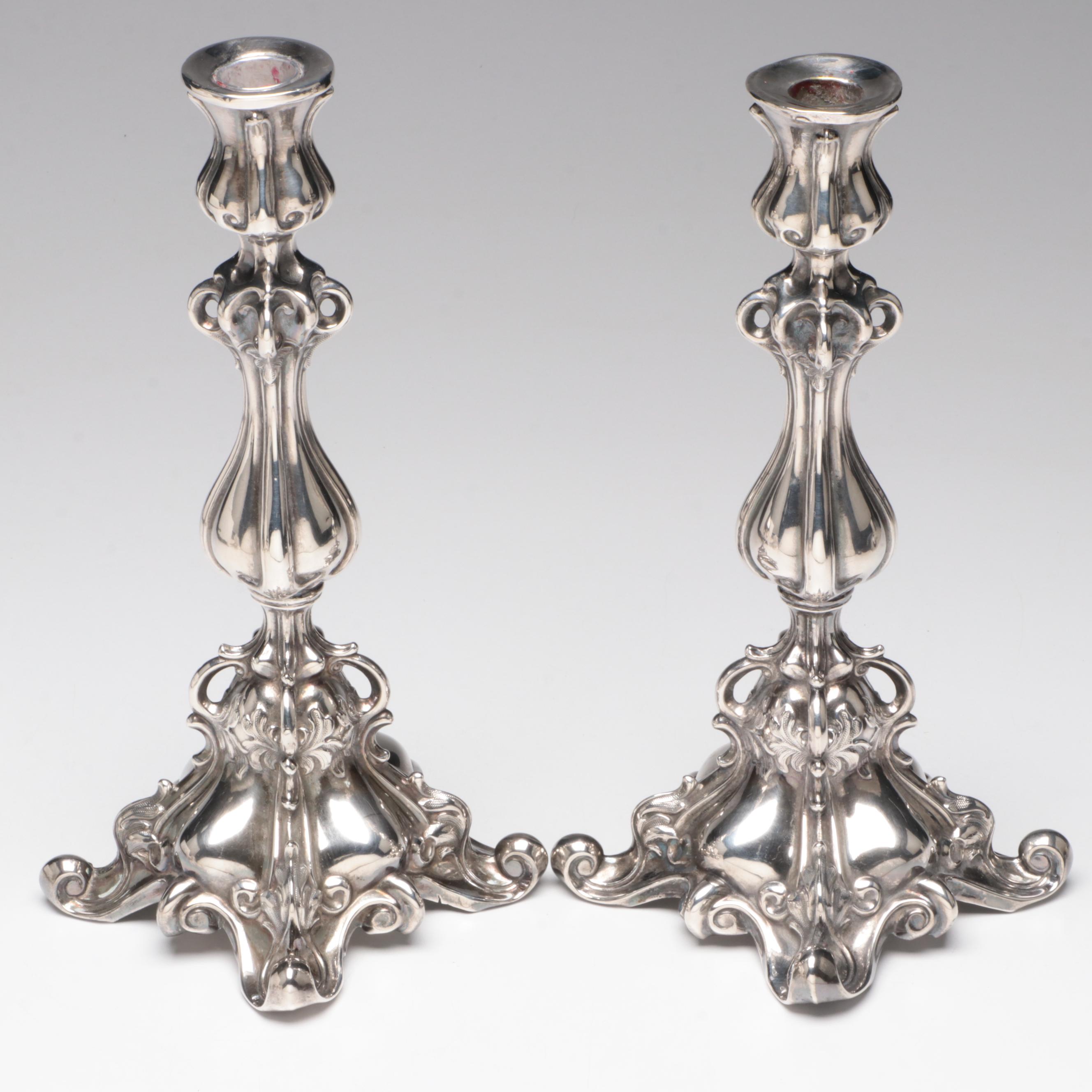 Pair of Rococo Style Silver Plate Candlesticks | EBTH
