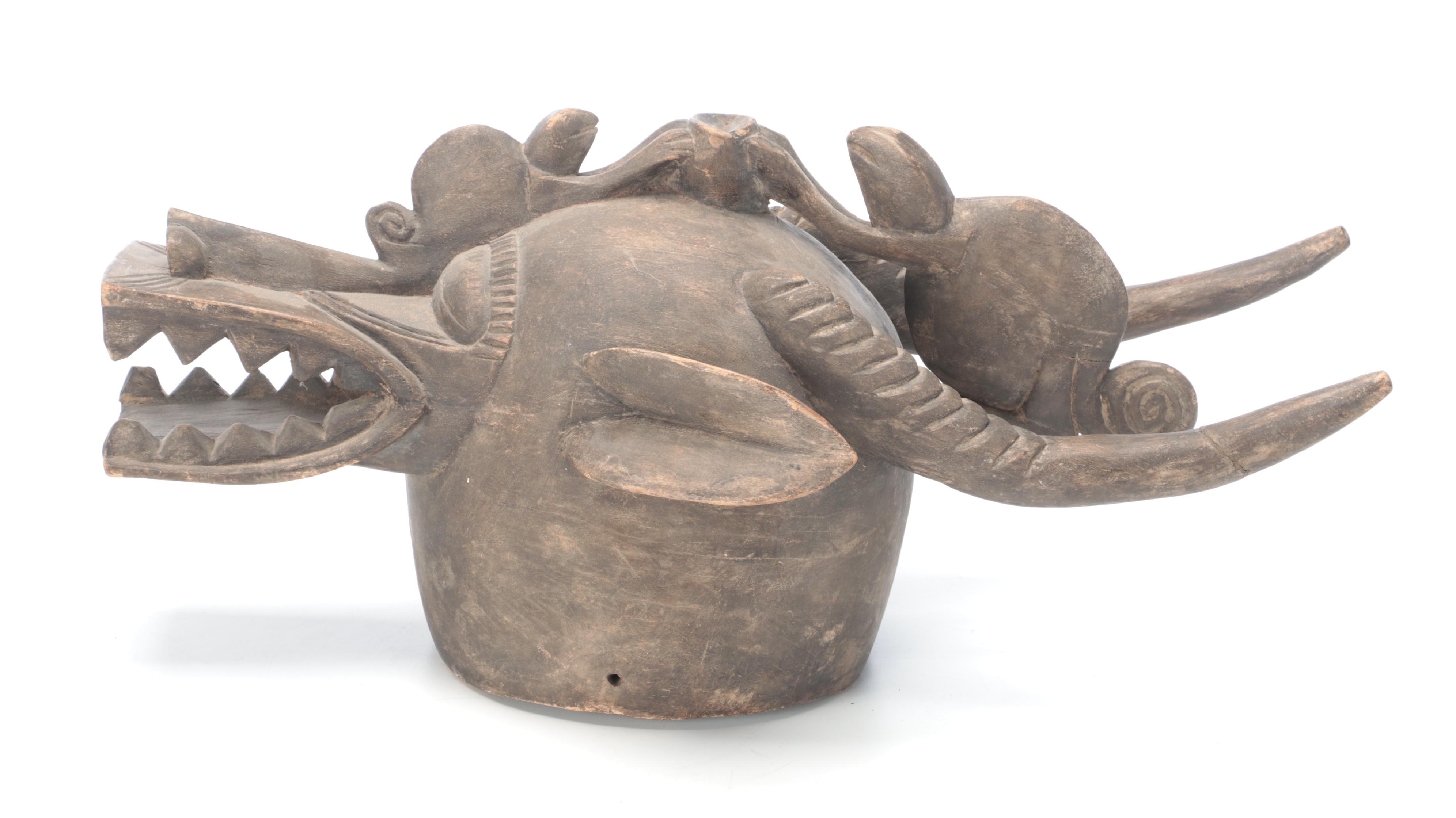 West African Senufo Fire-Spitter Hand-Carved Wood "Kponyugo" Helmet ...