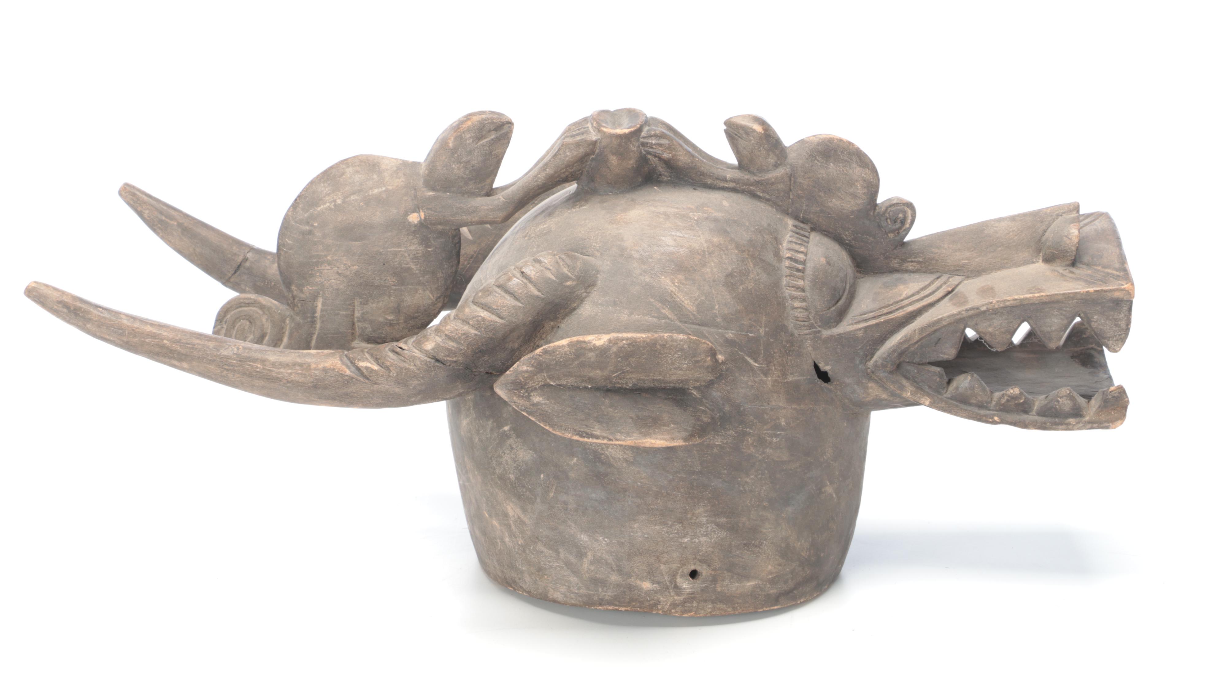 West African Senufo Fire-Spitter Hand-Carved Wood "Kponyugo" Helmet ...