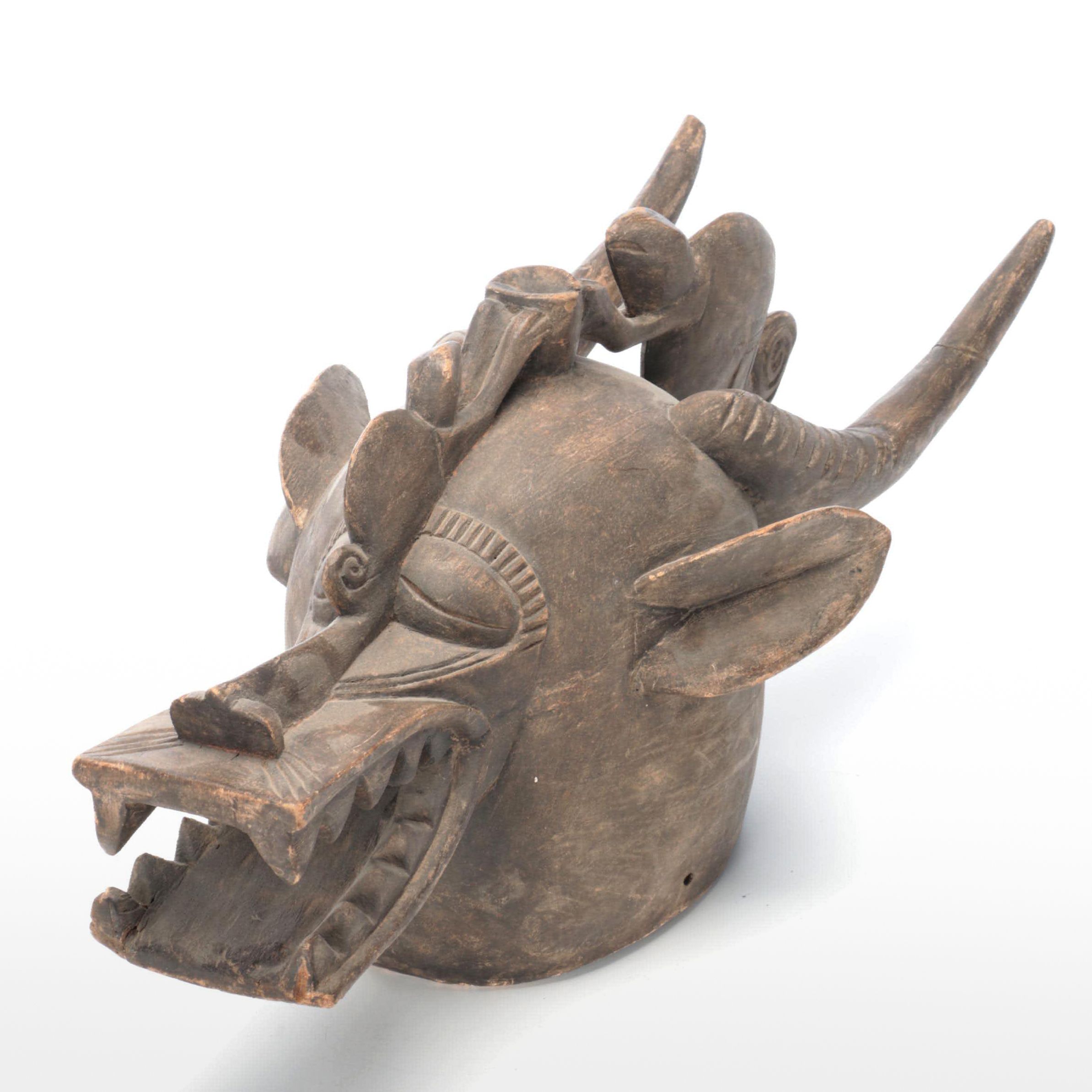 West African Senufo Fire-Spitter Hand-Carved Wood "Kponyugo" Helmet ...