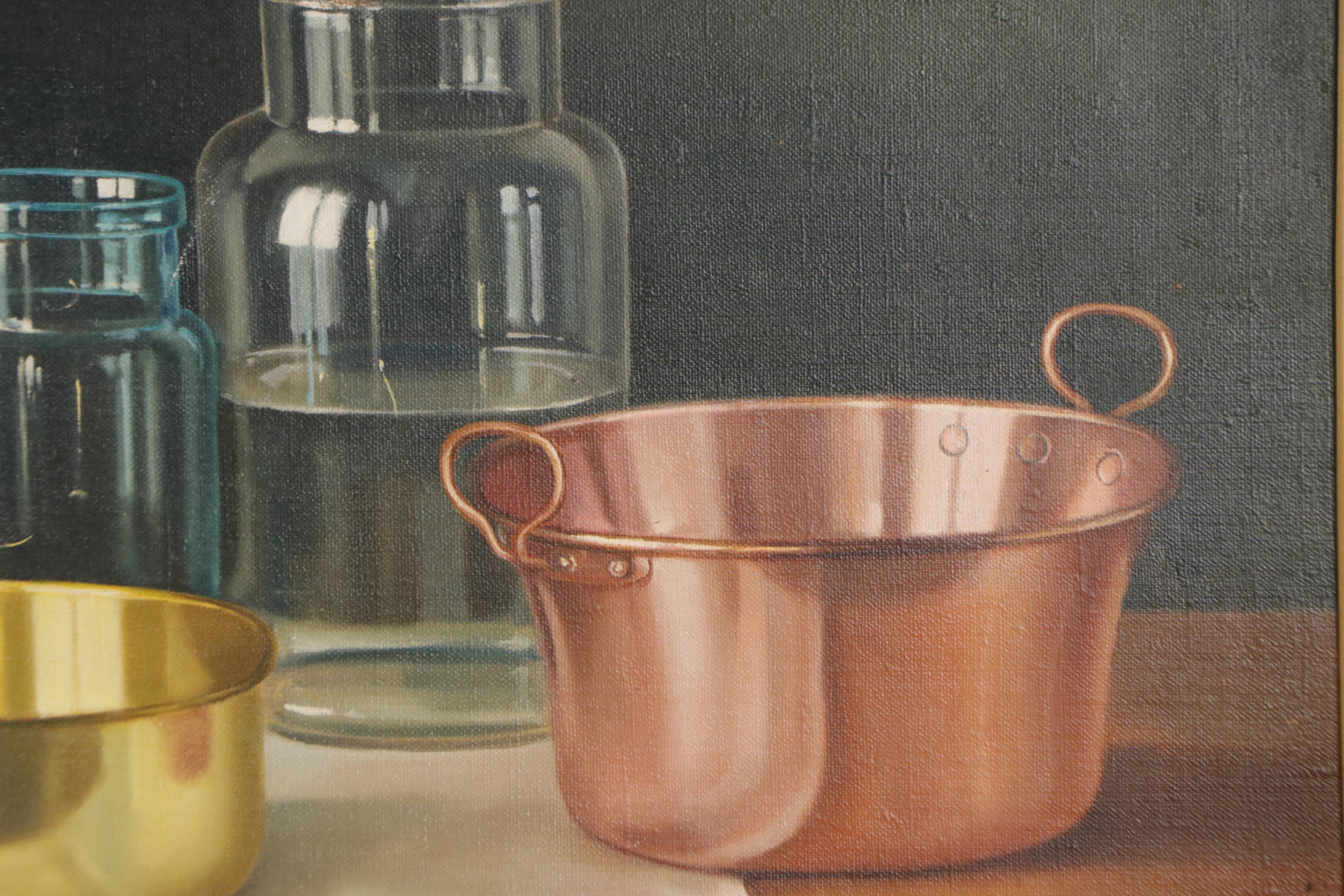 Andras Gombar Still Life Oil Painting of Glassware and Cookware | EBTH