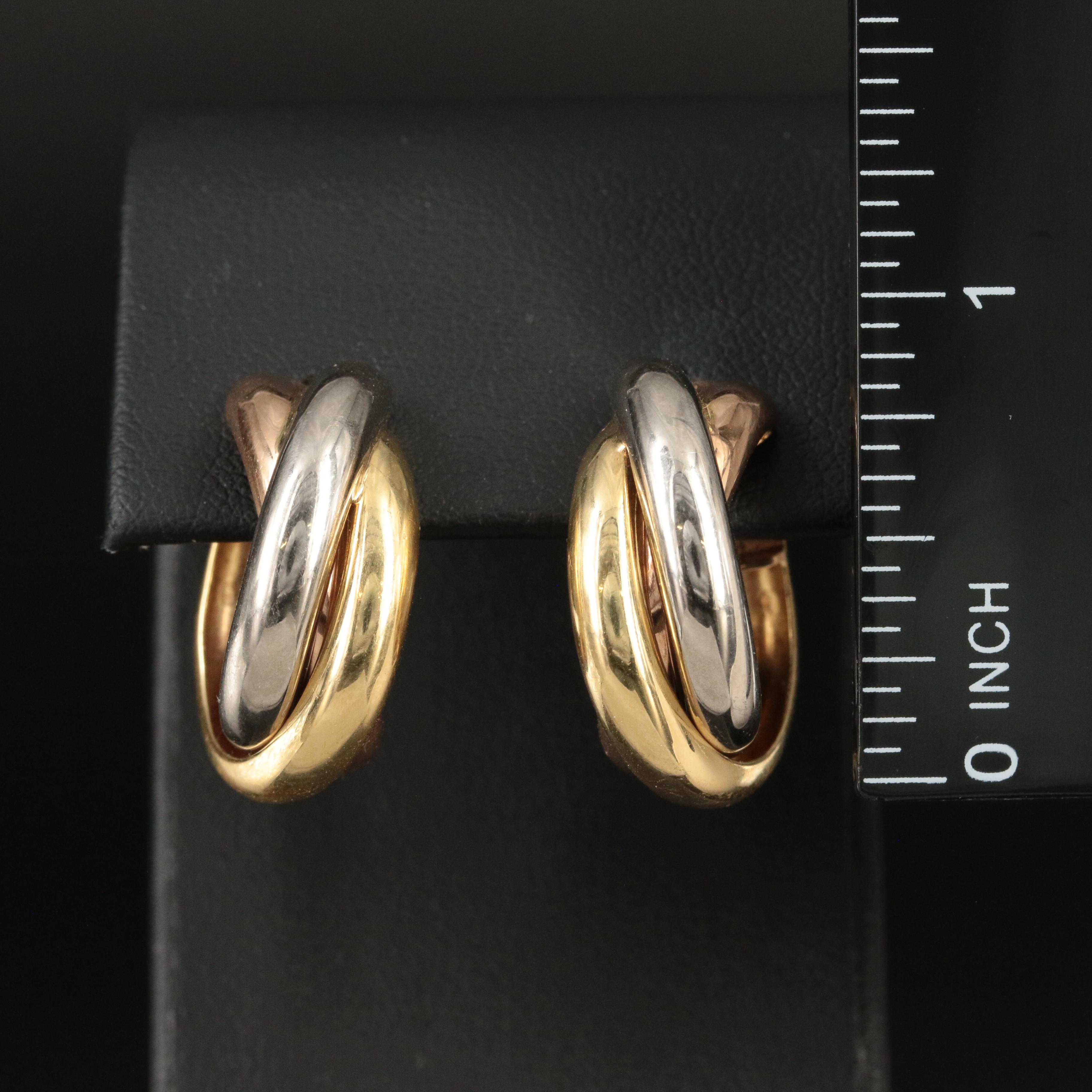 Cartier "Trinity" 18K Tri-Color Gold Hoop Earrings | EBTH
