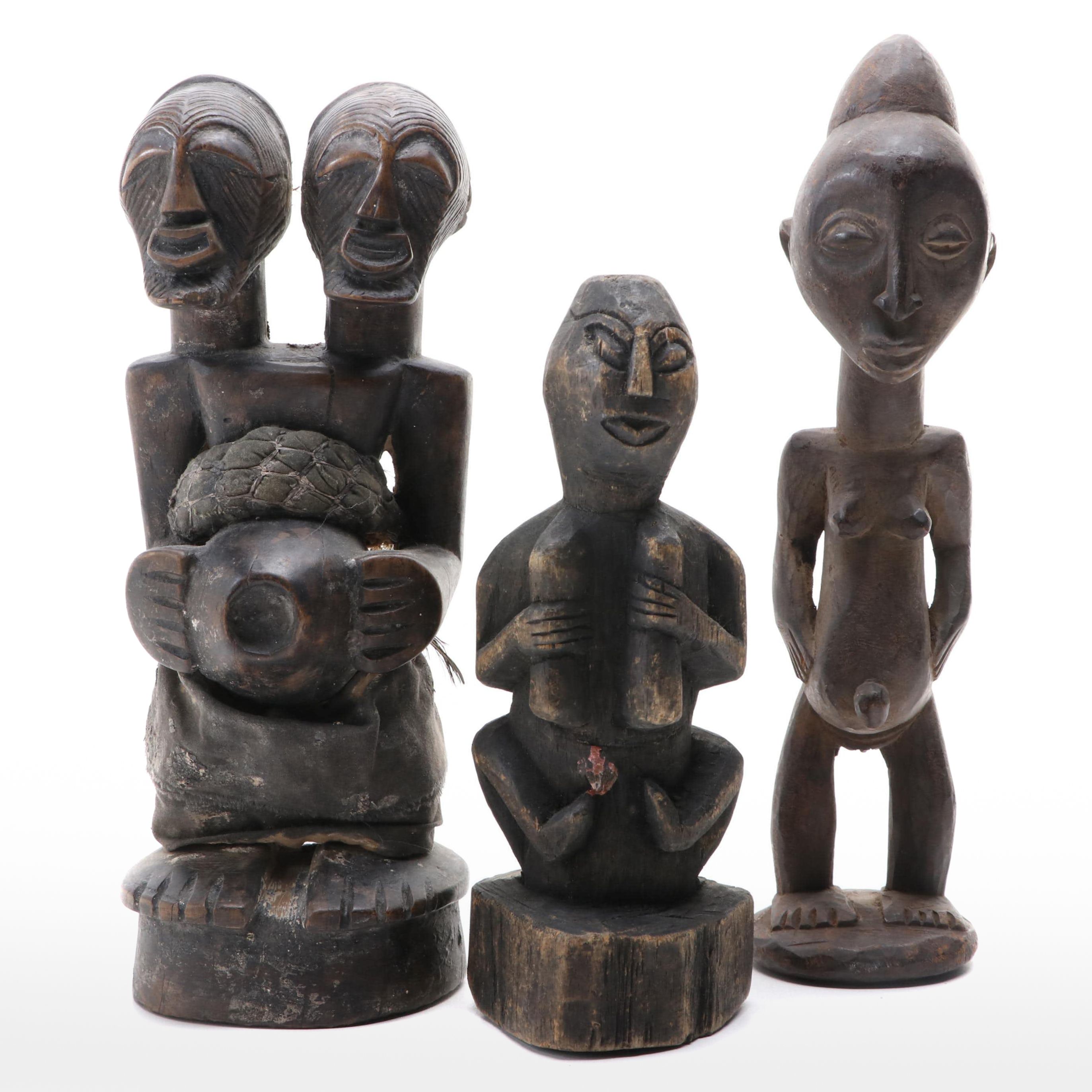 Luba Fertility Figure, Songye Nkisi Two-Headed Fetish and Power Half ...