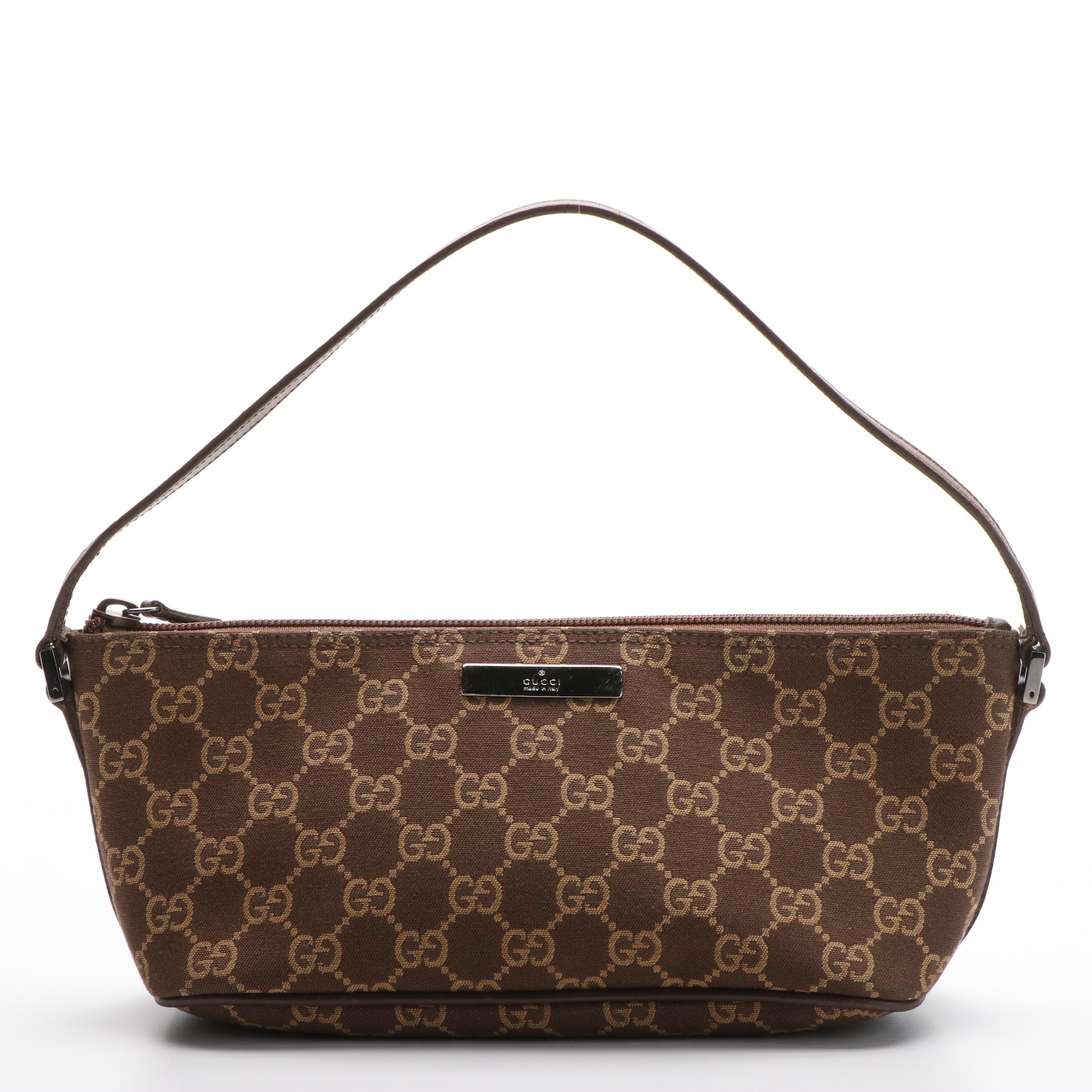 Gucci Boat Pochette Bag in Brown GG Canvas with Leather | EBTH