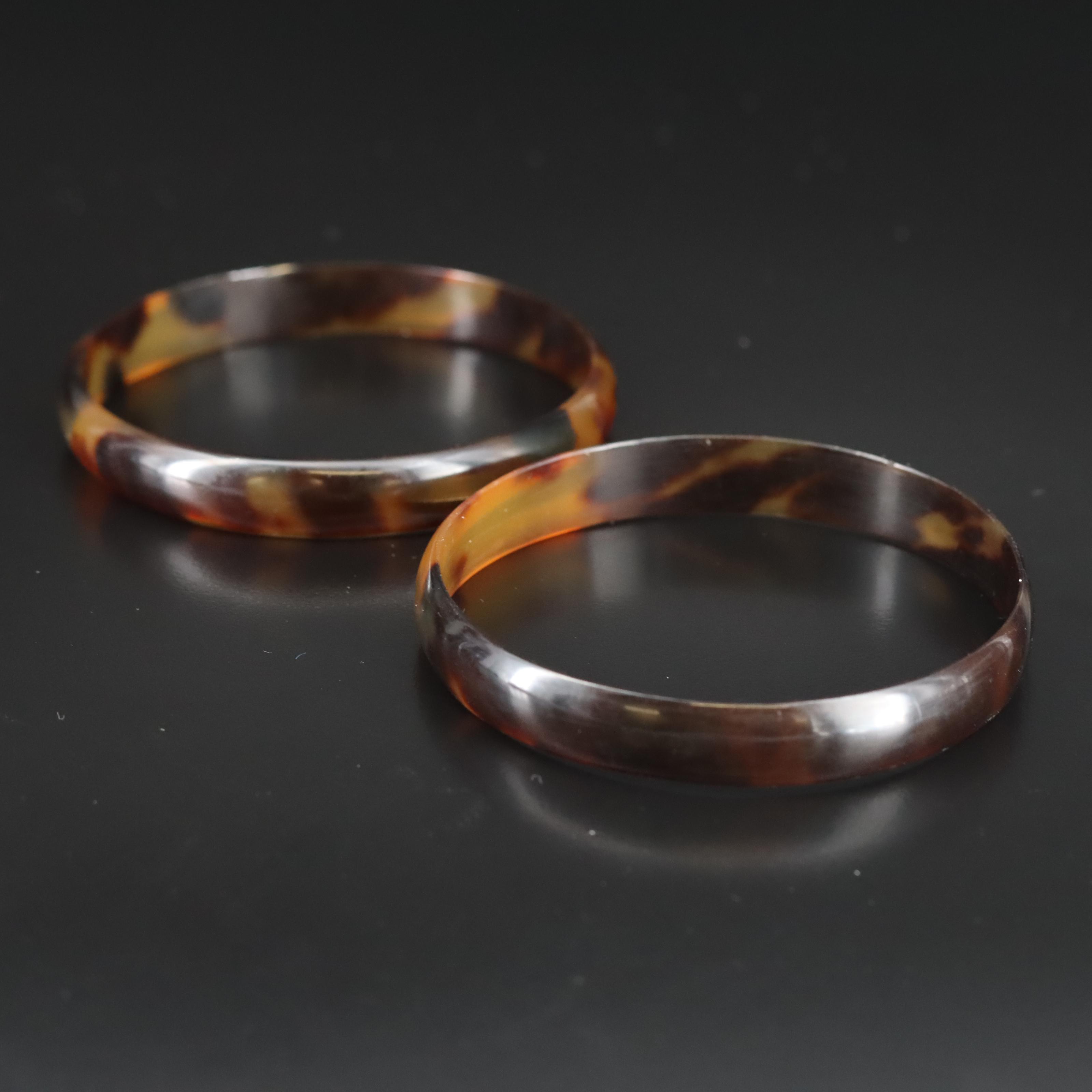 Vintage Carved Tortoise Shell Bangles and Cuff with Sterling Heart | EBTH