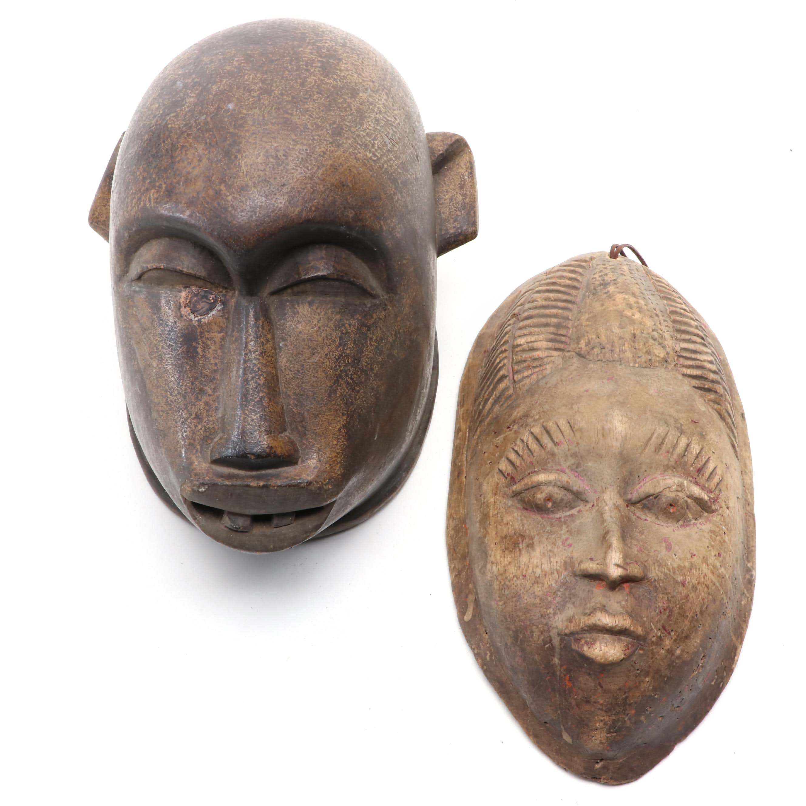 Makonde Lipiko Helmet Mask with Other Carved Wood Wall Mask | EBTH