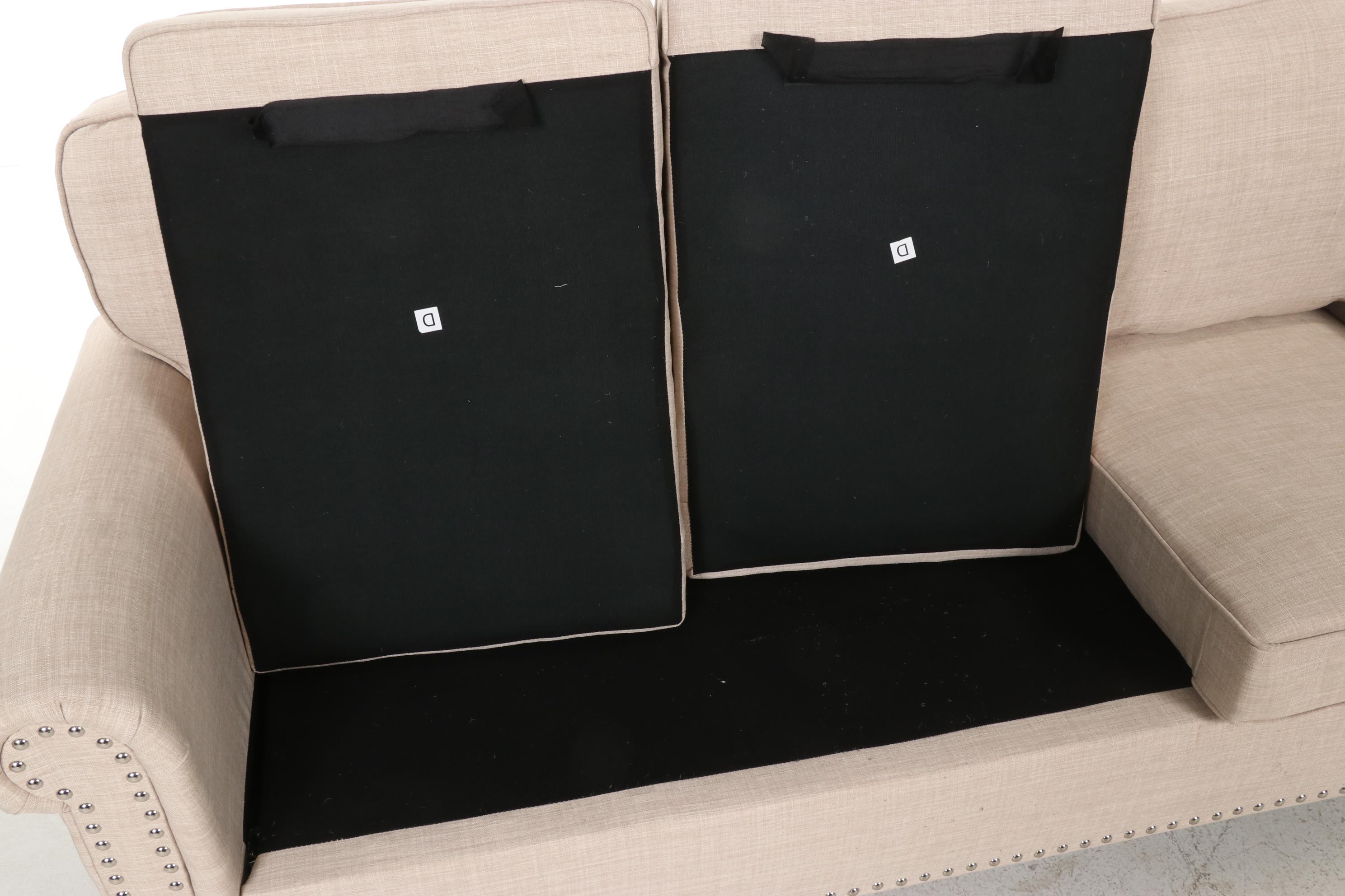 Contemporary Silver-Tack Upholstered and Roll Arm Three-Seat Sofa | EBTH