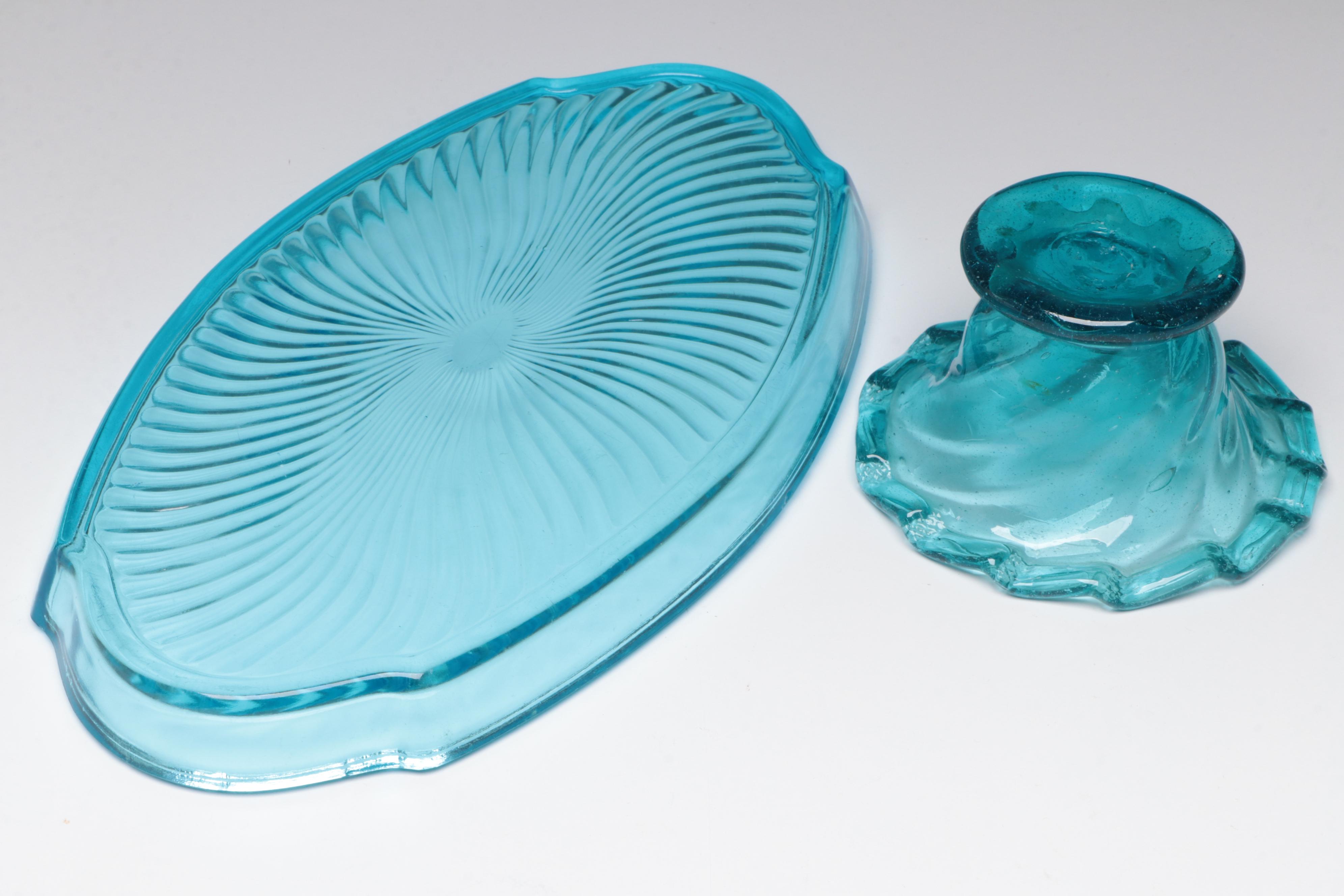 German Crystal Vase with Other Blue Shot Glasses, Ashtray and More | EBTH