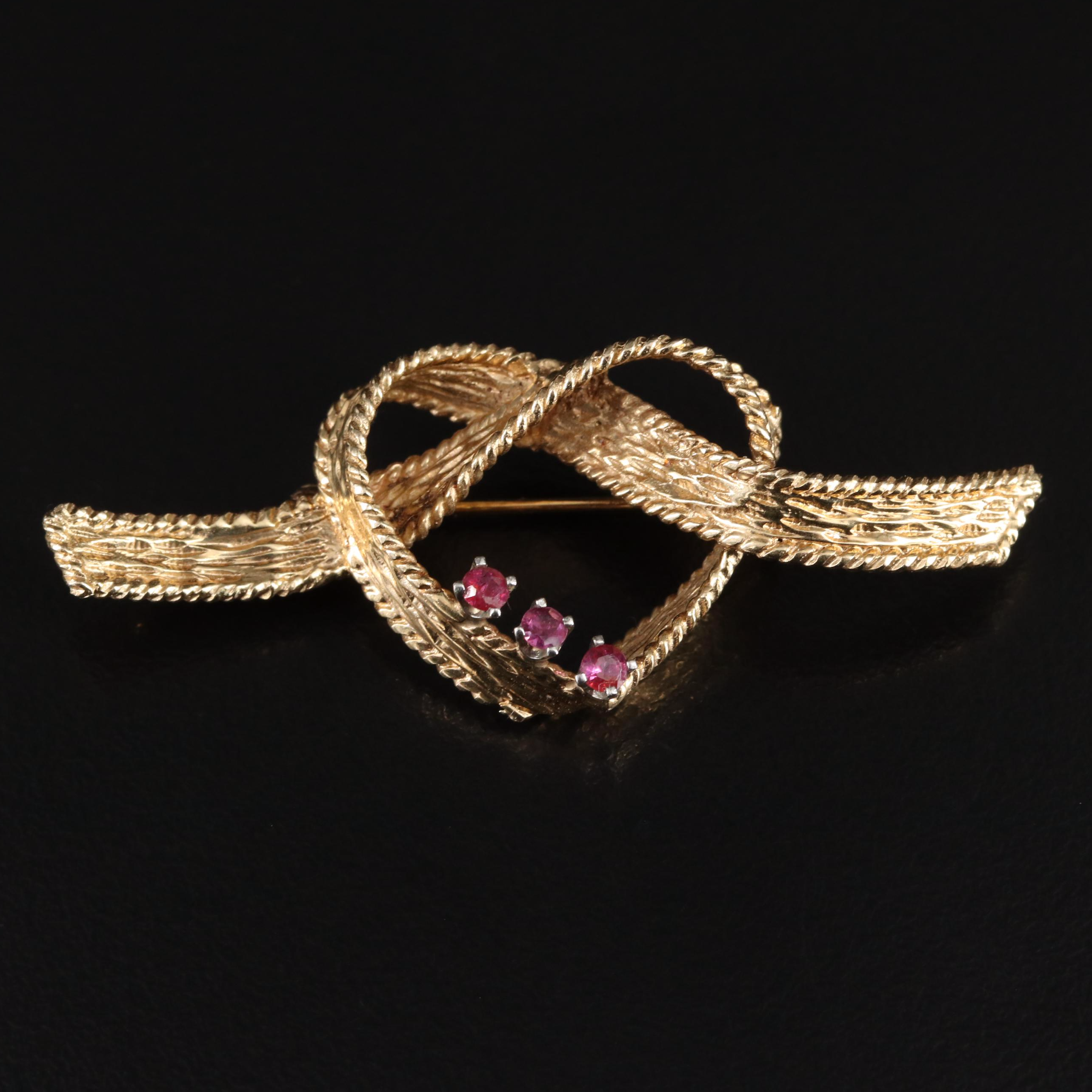 14K Ruby Knot Brooch with Palladium Settings | EBTH